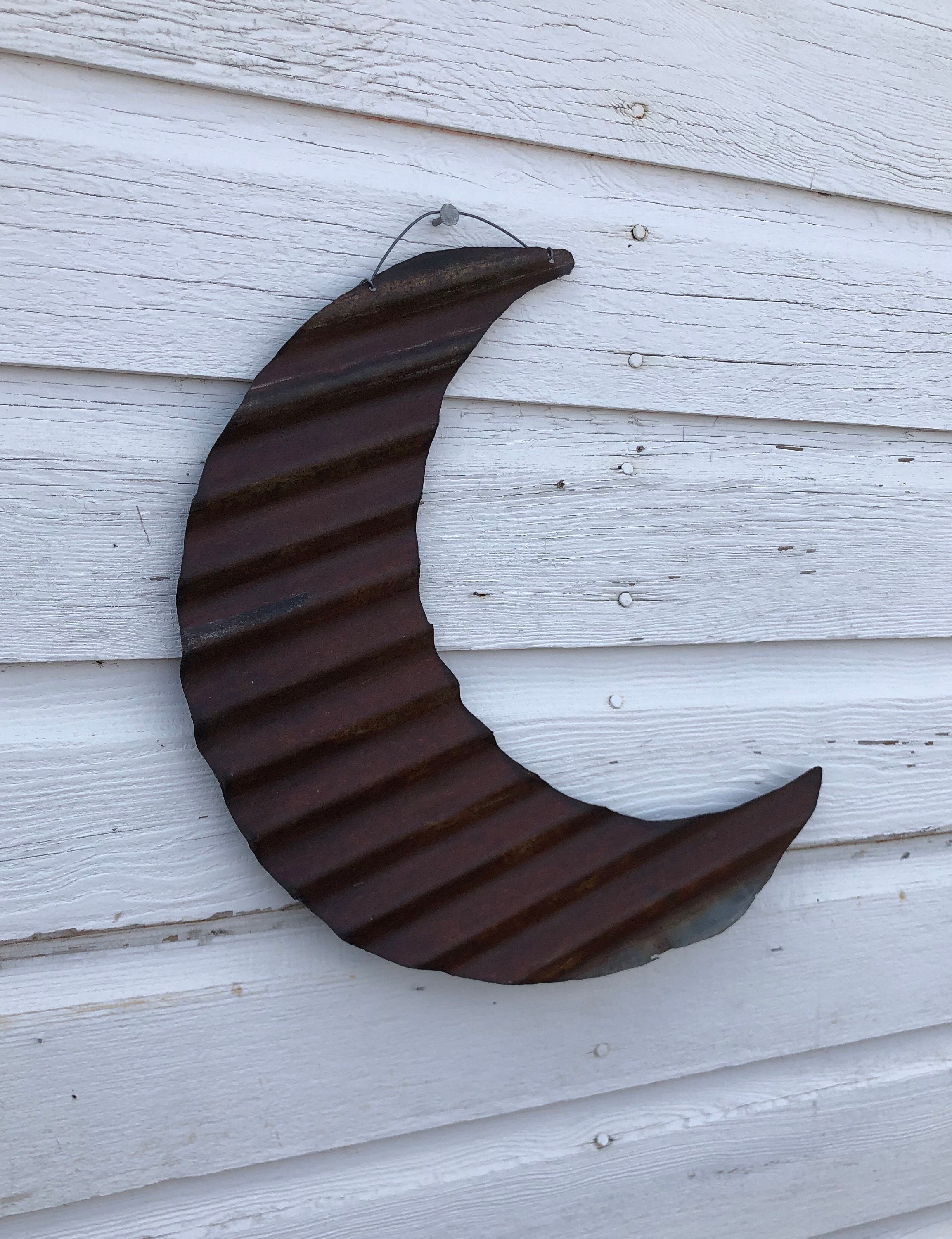 Handpainted Corrugated Tin Moon / Rustic Tin Moon / Metal Moon - Etsy