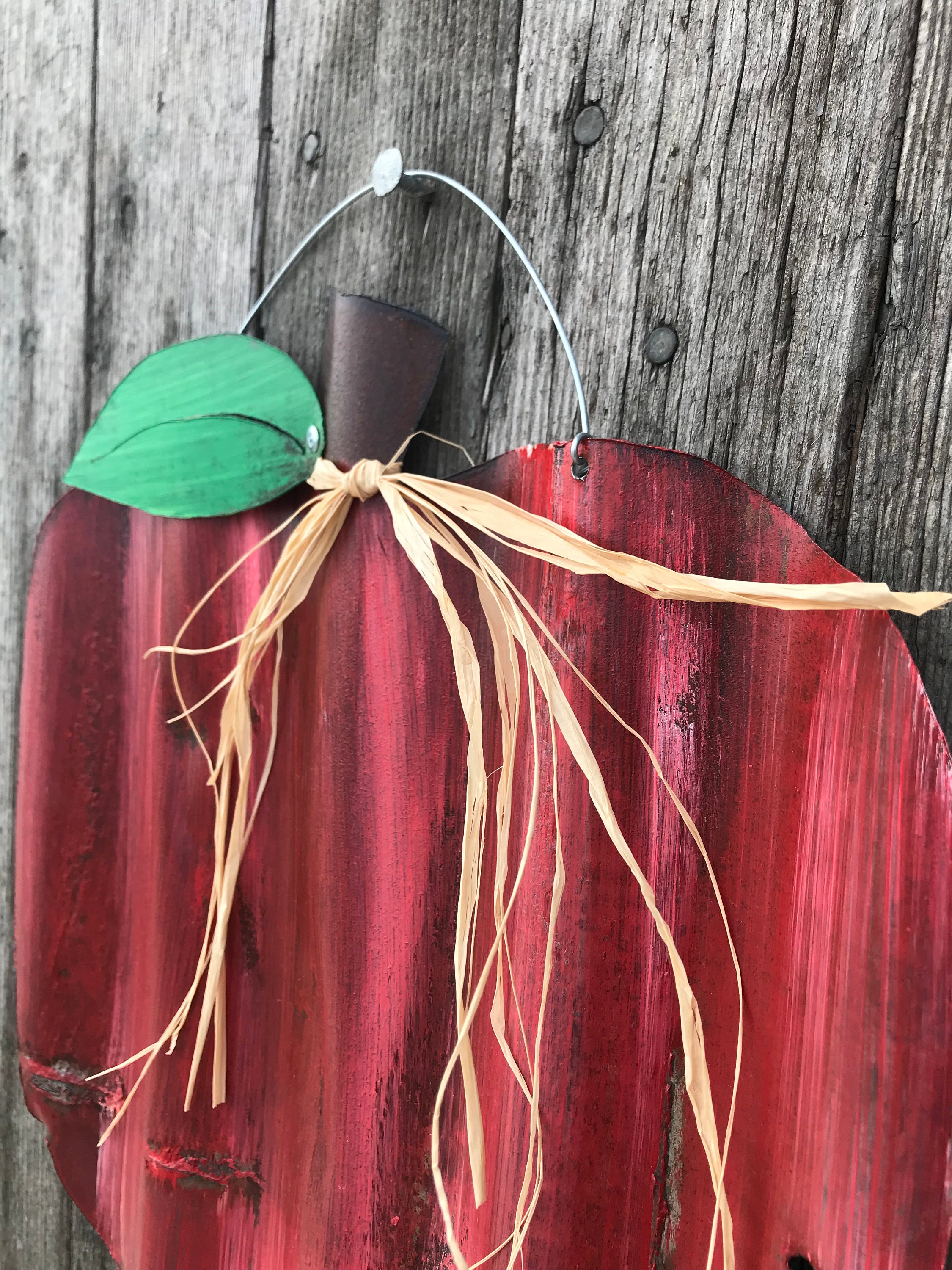 Tin Apple / Hand Painted Tin Apple / Corrugated Tin Apple / | Etsy