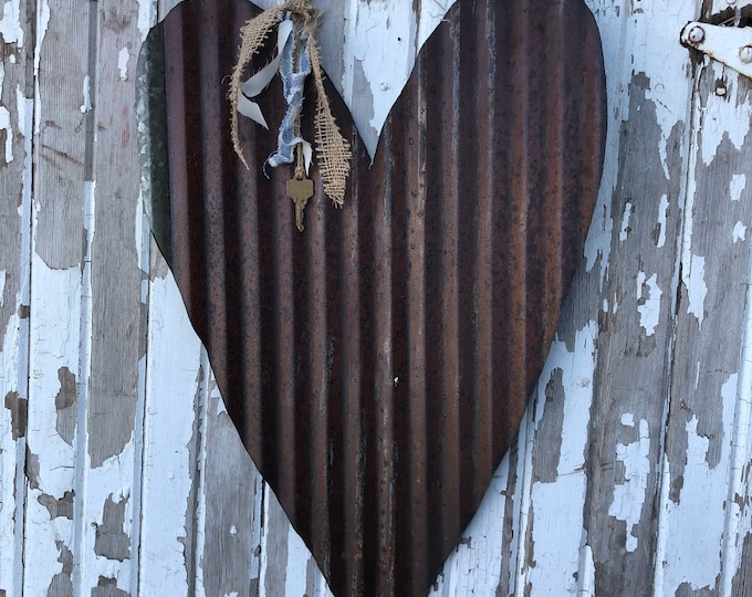 Rusty Corrugated Tin Heart / Shabby Tin Heart / Corrugated Tin Wedding ...