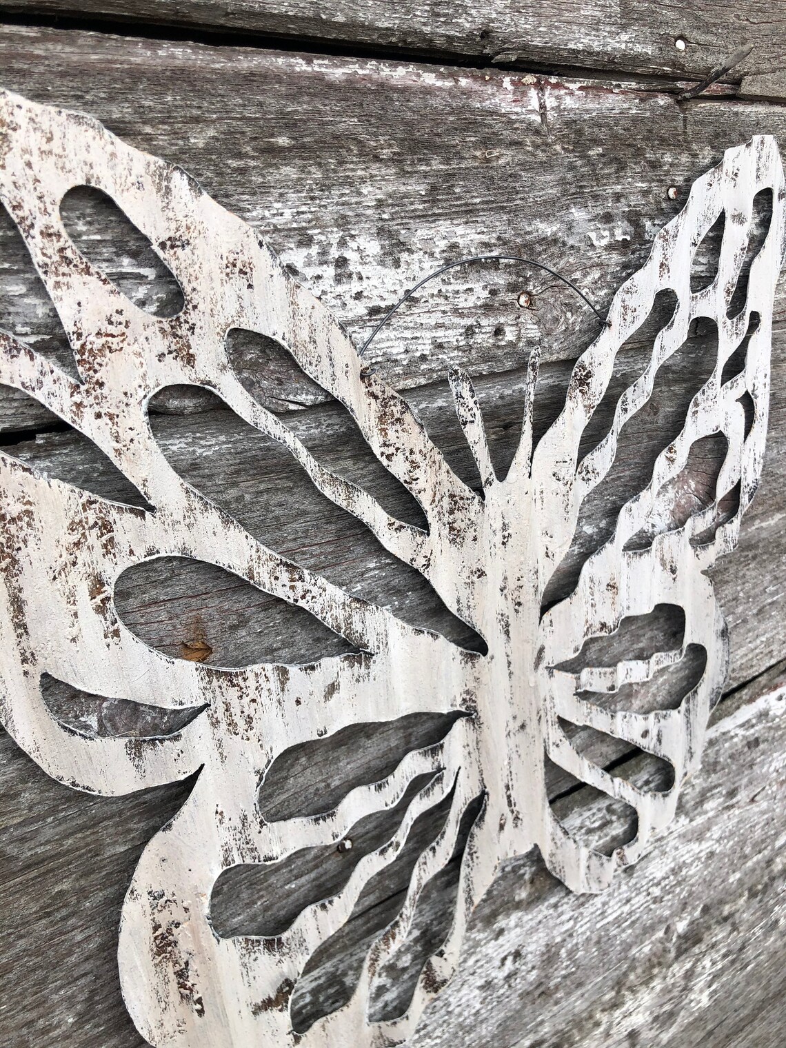 Whitewashed Corrugated Tin Butterfly / Rustic Tin Butterfly / | Etsy