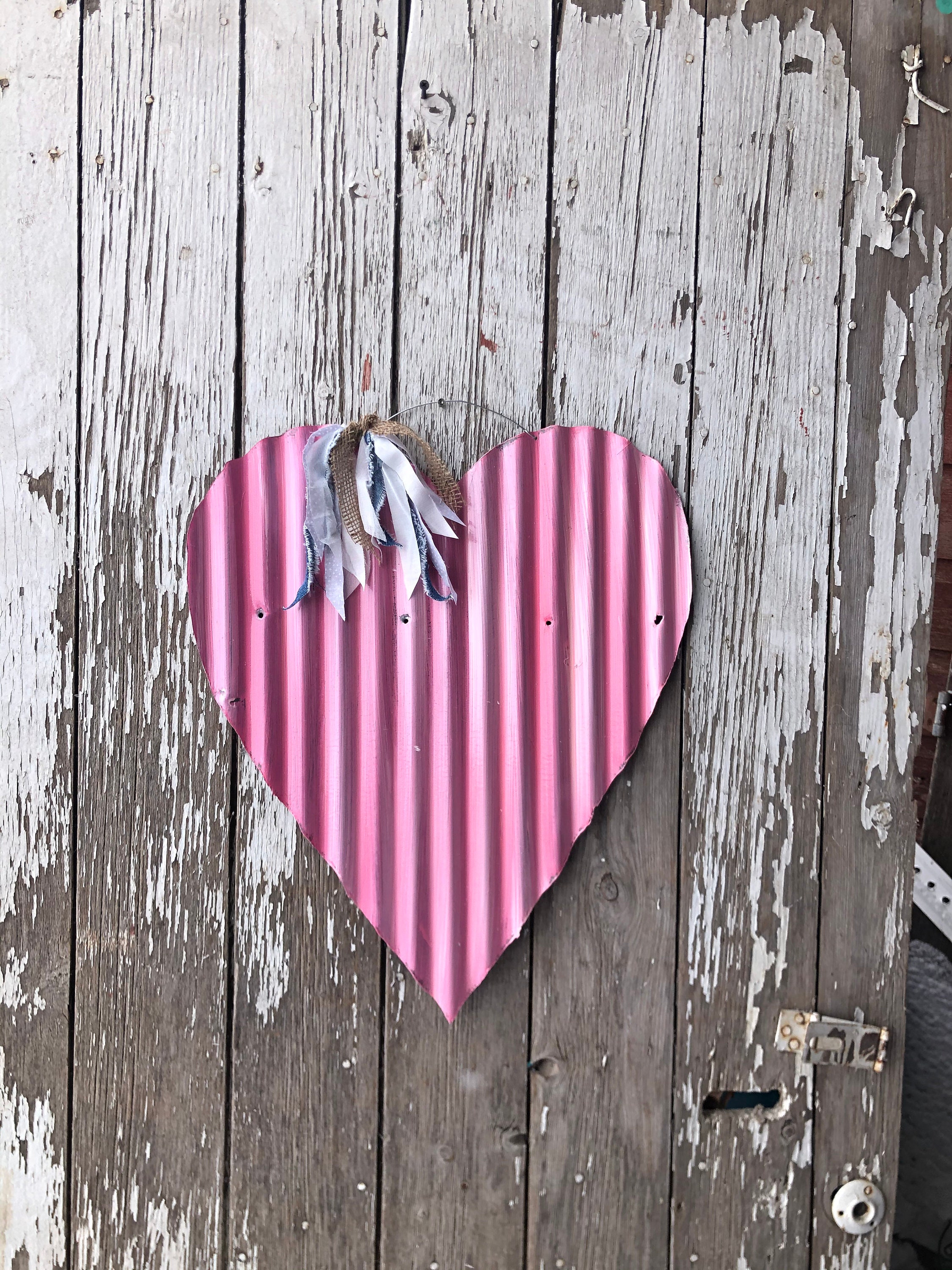 Corrugated Tin Pink Heart / Rustic Corrugated Tin Heart / Corrugated ...