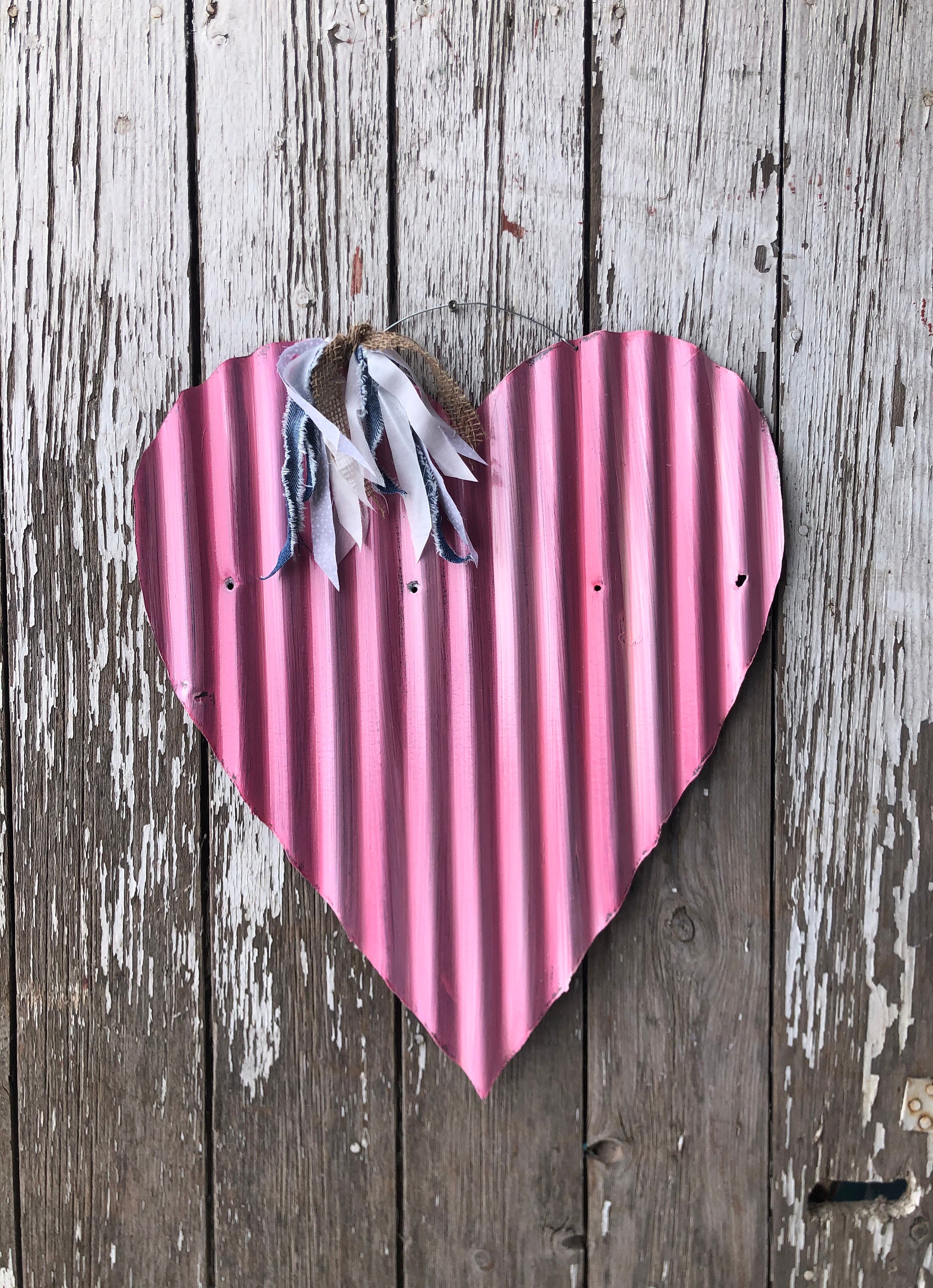 Corrugated Tin Pink Heart / Rustic Corrugated Tin Heart / Corrugated ...