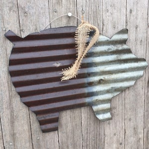 Corrugated Tin Pig / Rustic Tin Pig / Metal Pig / Rustic Tin Farm Decor ...