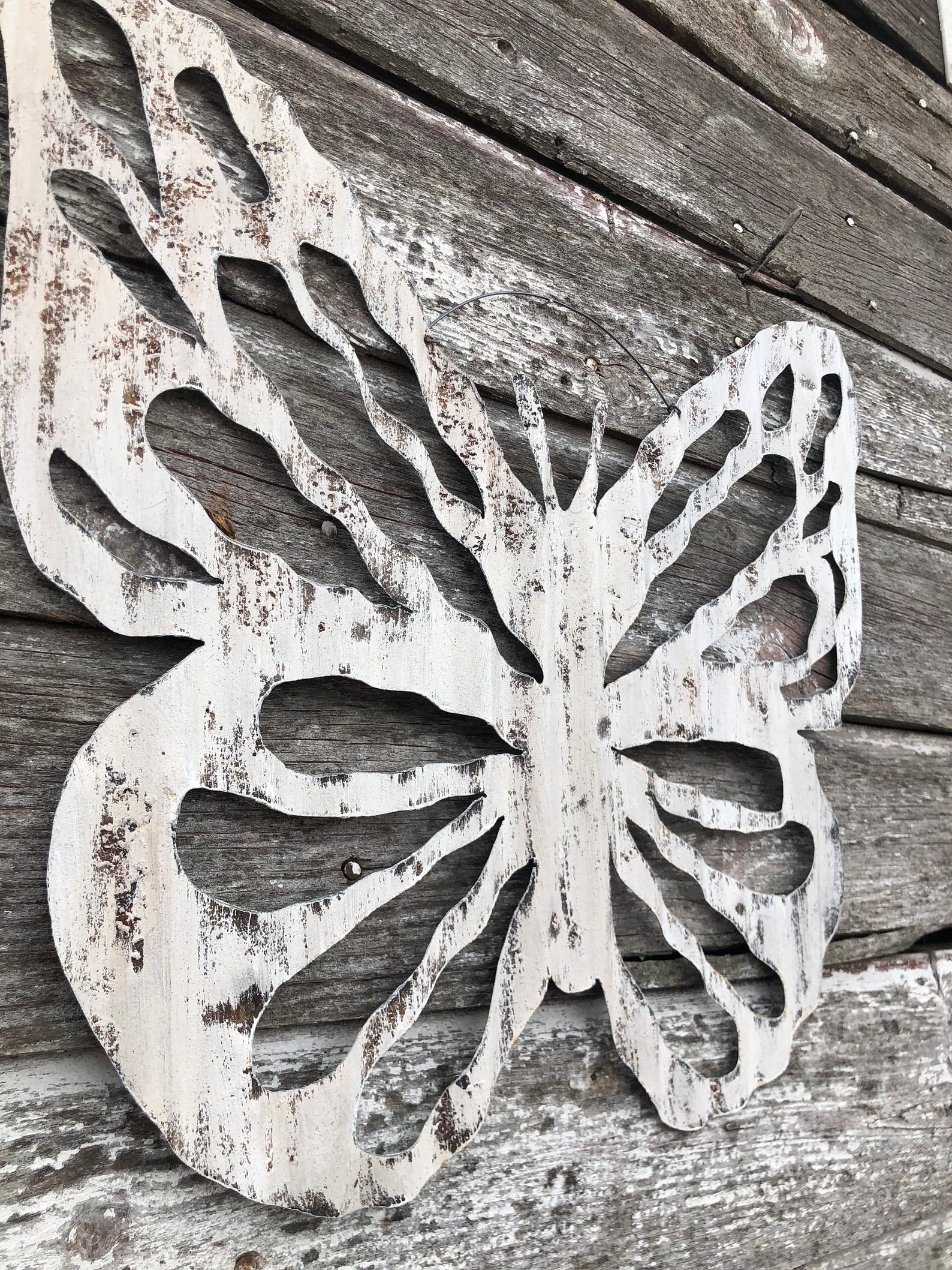 Whitewashed Corrugated Tin Butterfly / Rustic Tin Butterfly / | Etsy