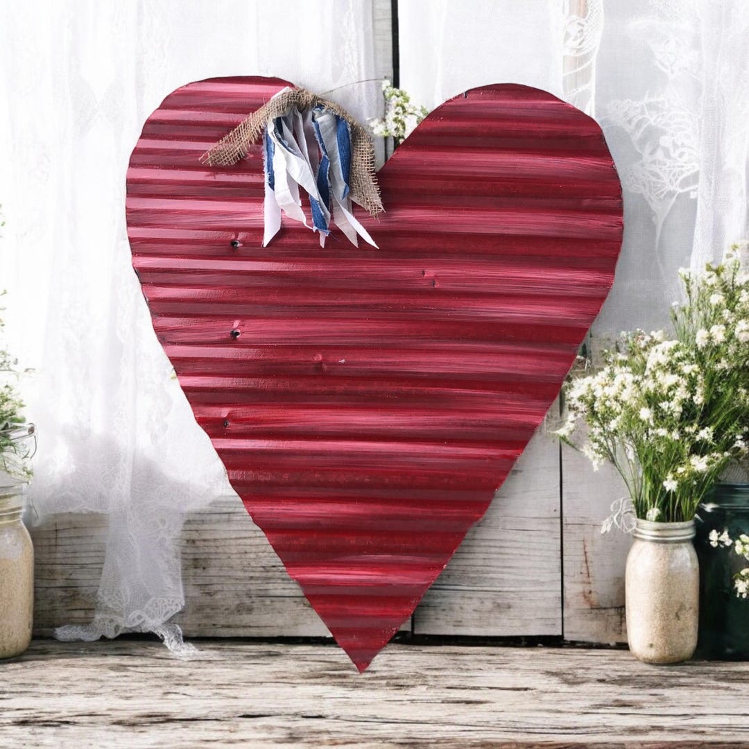 Corrugated Tin Heart / Rustic Tin Heart / Rustic Tin Valentine Decor ...
