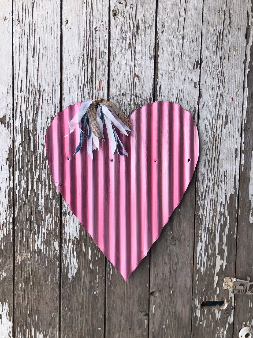 Corrugated Tin Pink Heart / Rustic Corrugated Tin Heart / Corrugated ...