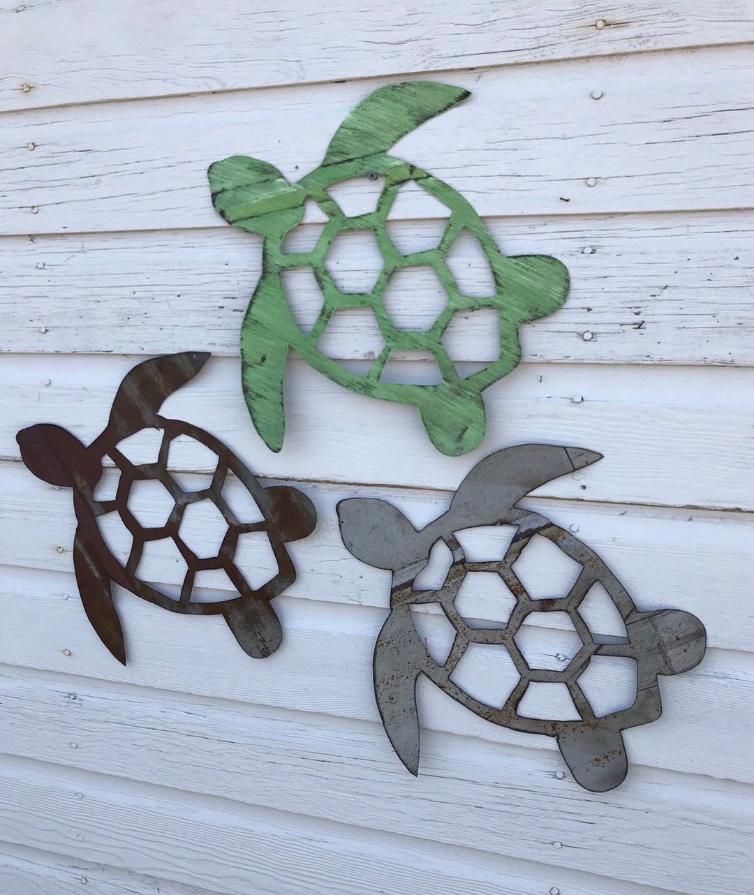 Handmade Tin Sea Turtle Wall Hanging / Nautical Bath Decor / Beach ...