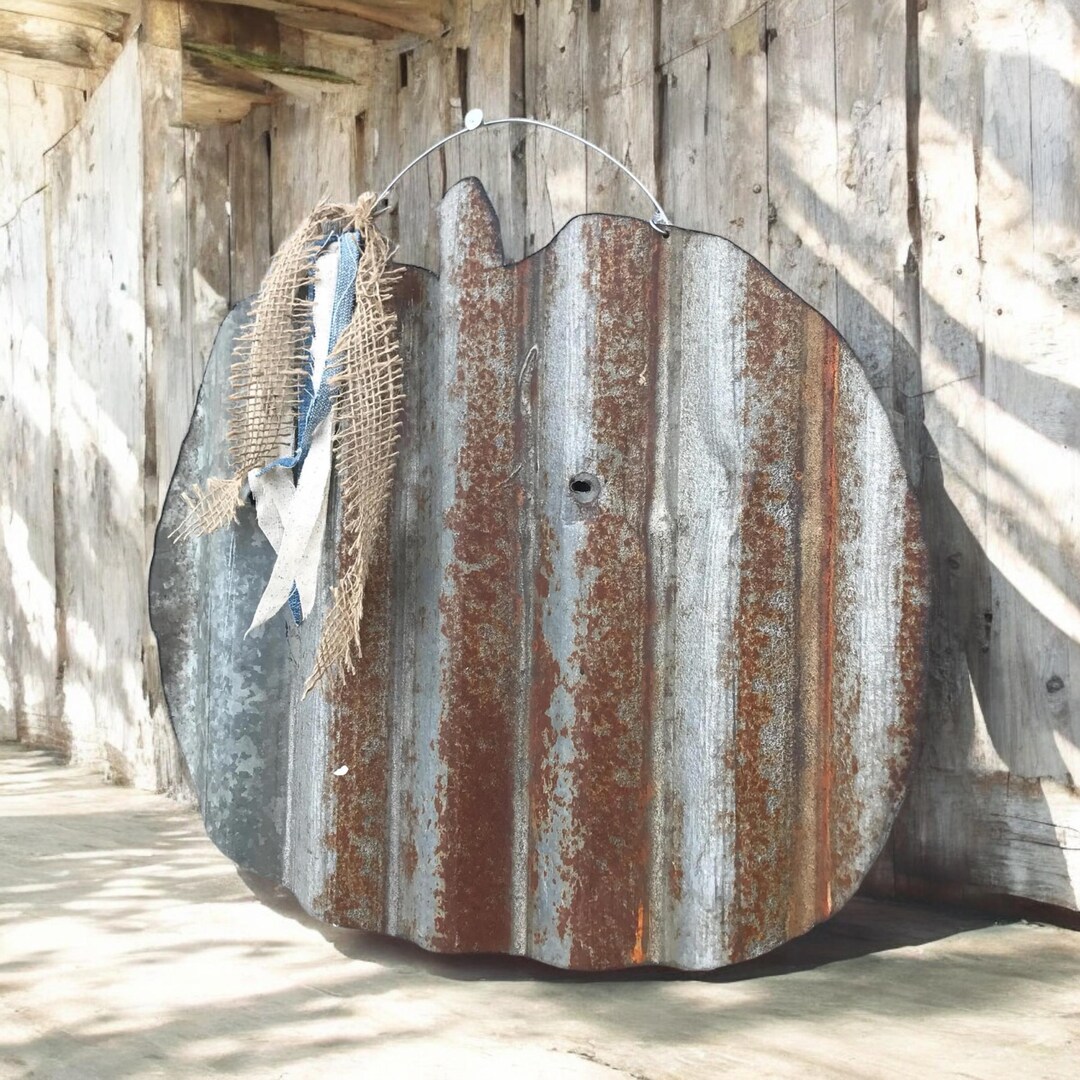 Large Tin Pumpkin / Corrugated Tin Pumpkin / Rustic Tin Pumpkin / Rusty ...