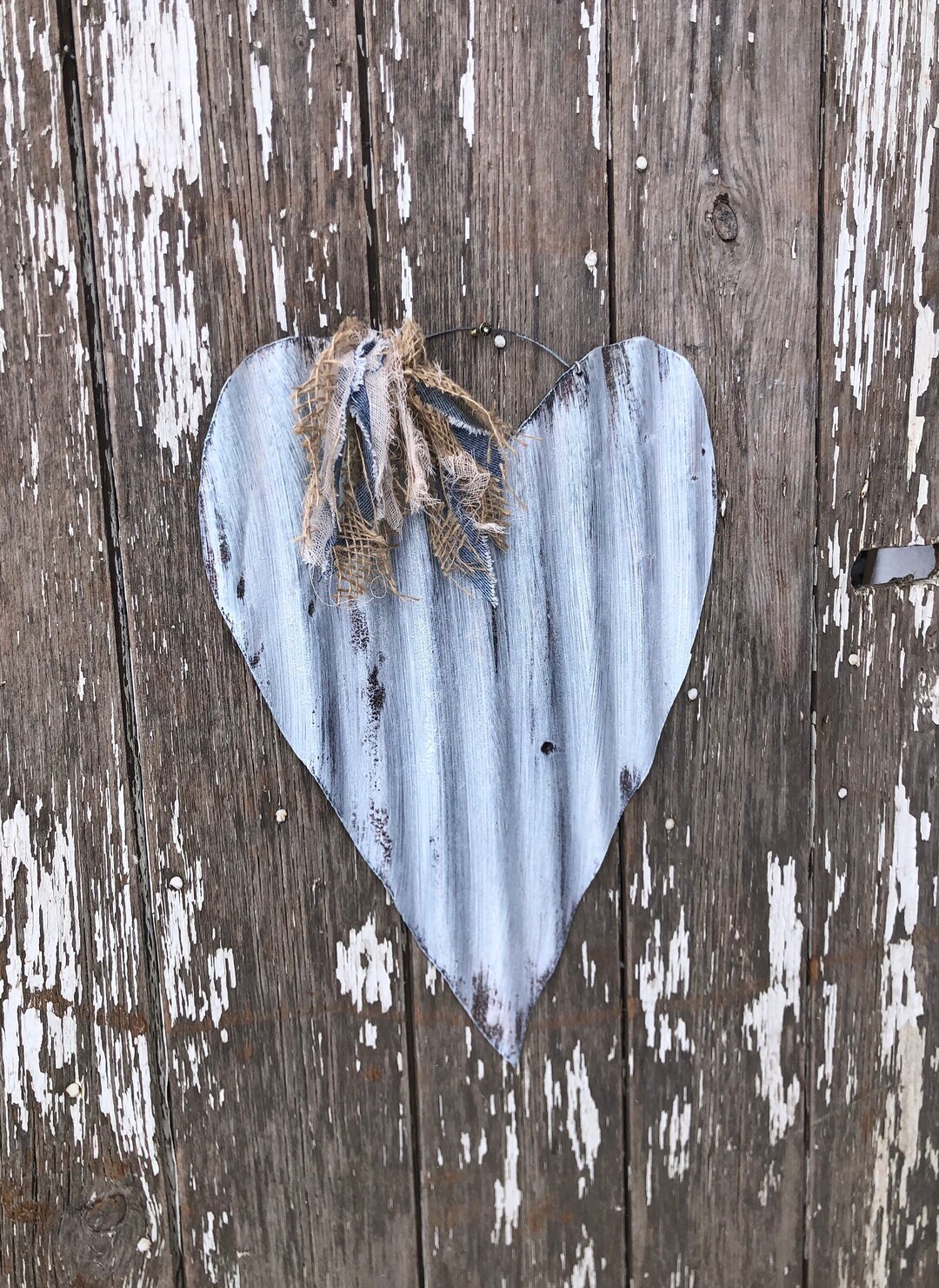 White Shabby Tin Heart / Rustic Tin Heart / Tin Anniversary / Tin ...