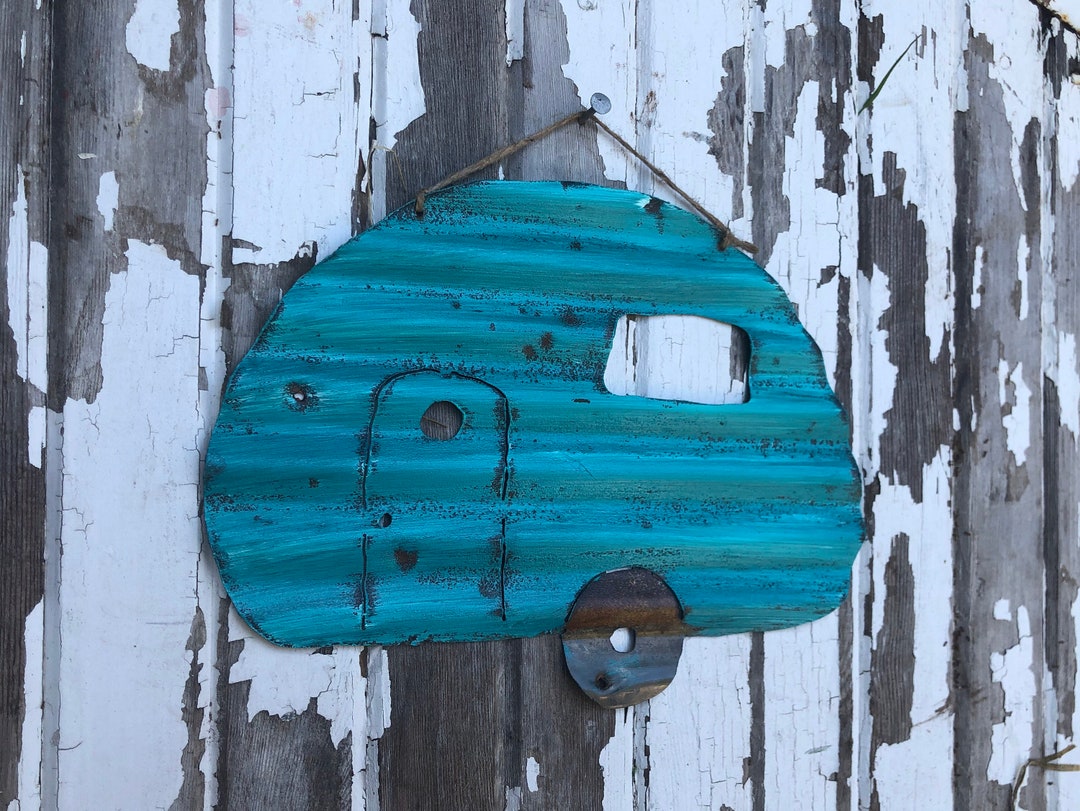Turquoise Corrugated Tin Camper / Metal Camper / Camper Garden Decor ...