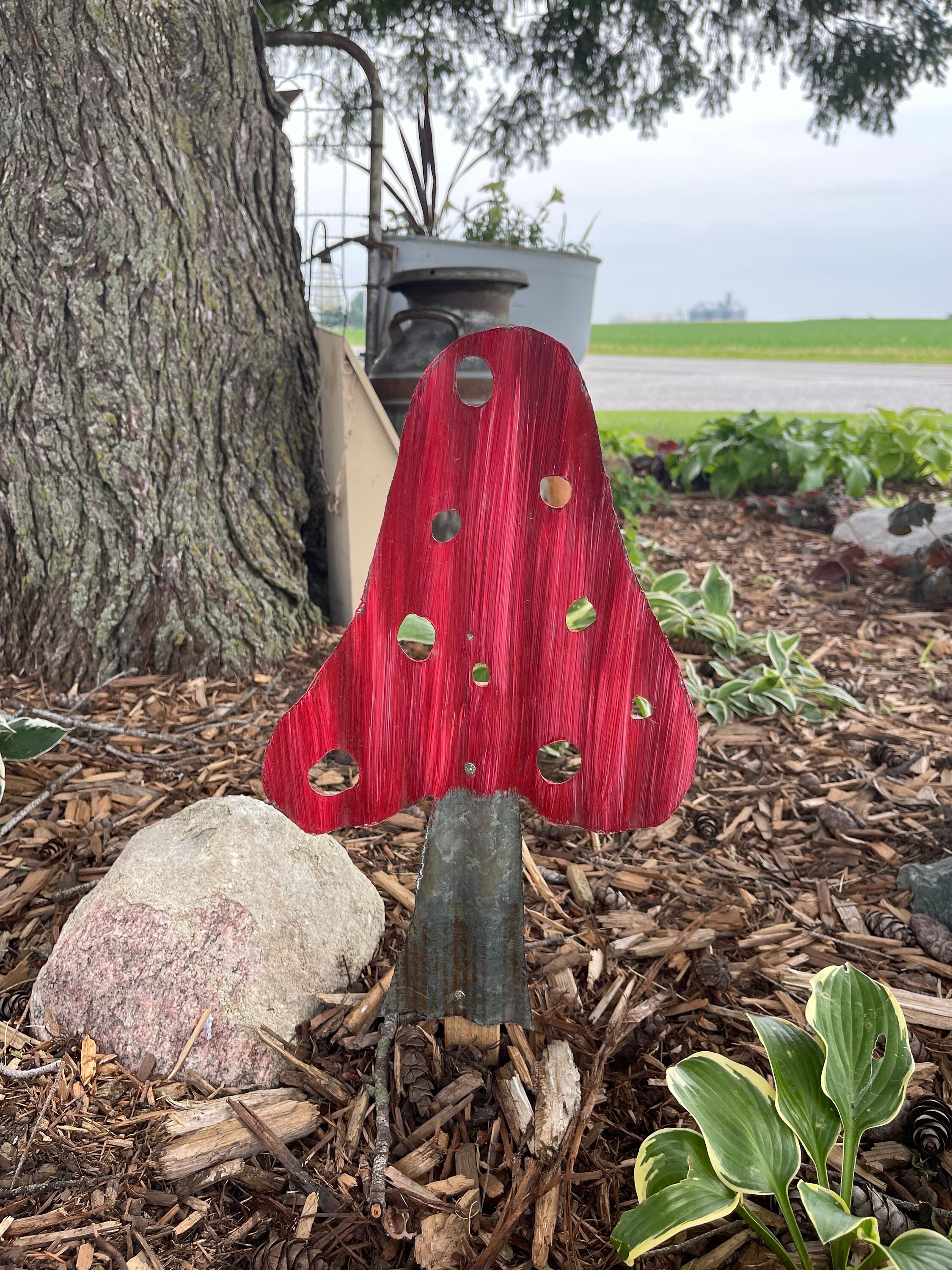 Red Corrugated Tin Morrell Mushroom / Metal Mushrooms / Mushroom Garden ...