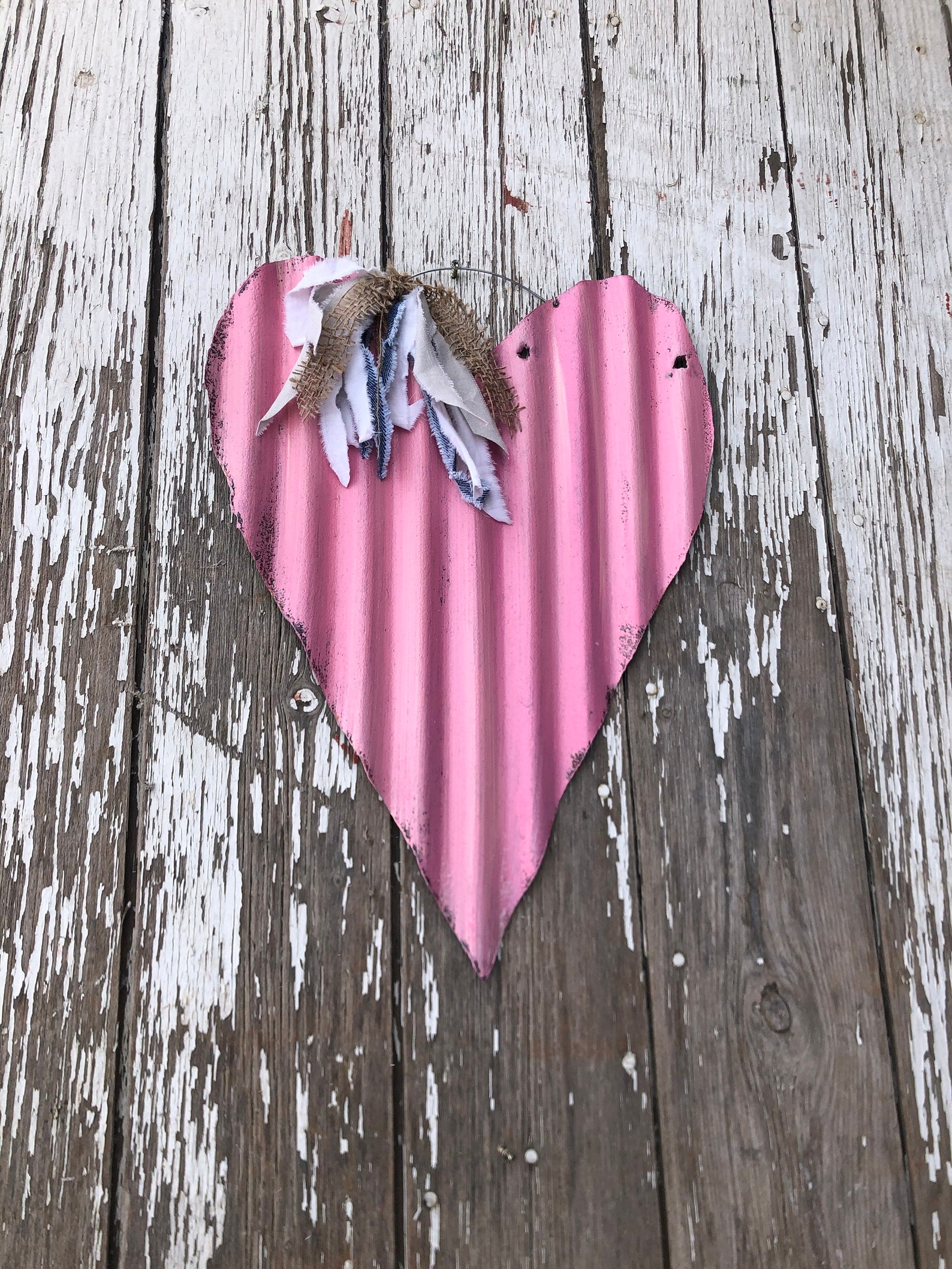 Pink Corrugated Tin Heart / Tin Valentines Heart / Rustic Tin Heart ...