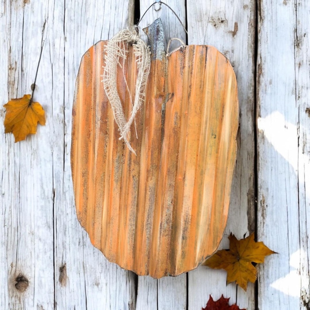 Corrugated Tin Pumpkin / Handpainted Tin Pumpkin / Rusty Tin Pumpkins ...