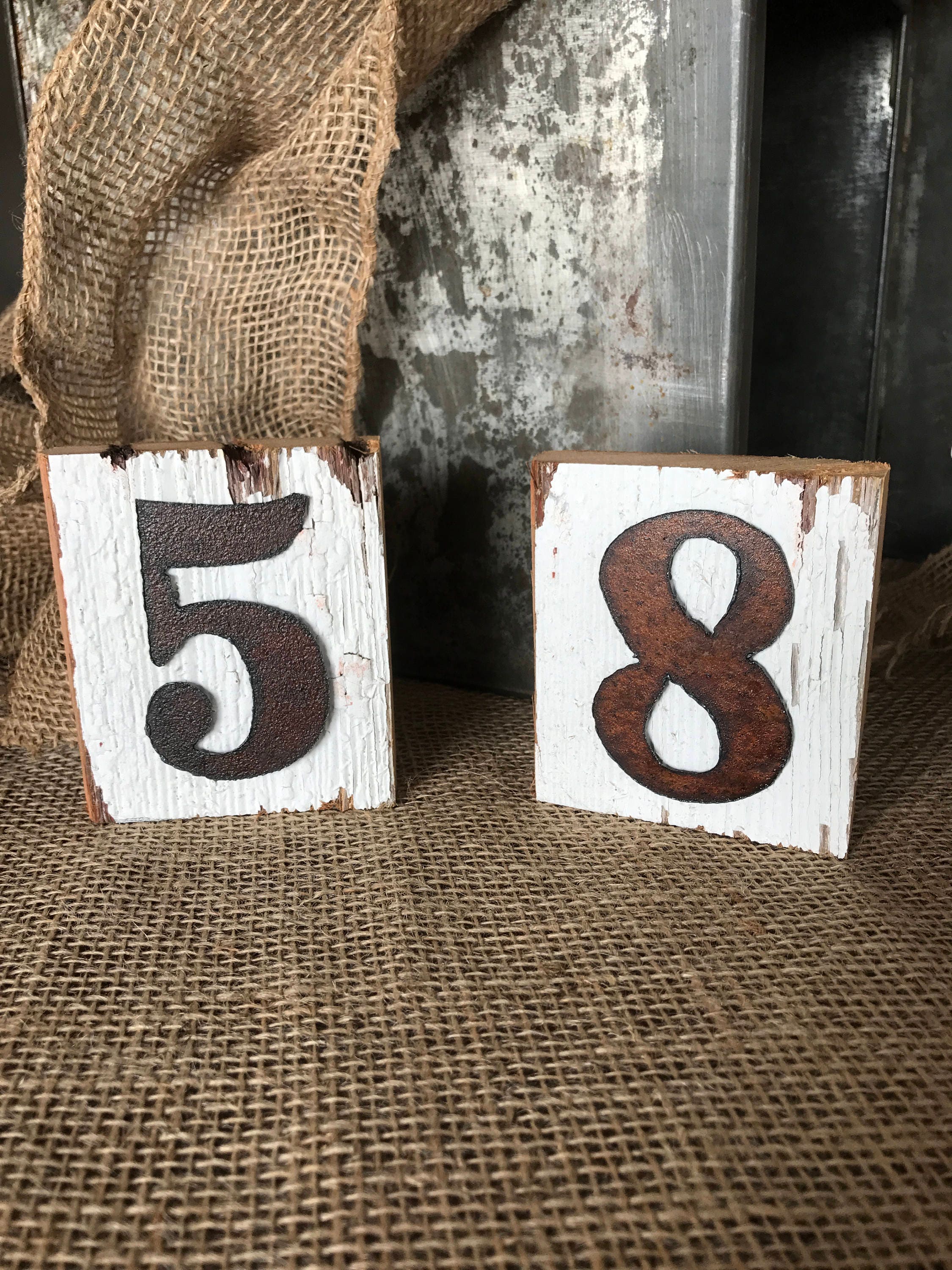 Rusty tin numbers / barnwood table numbers / tin wedding table | Etsy