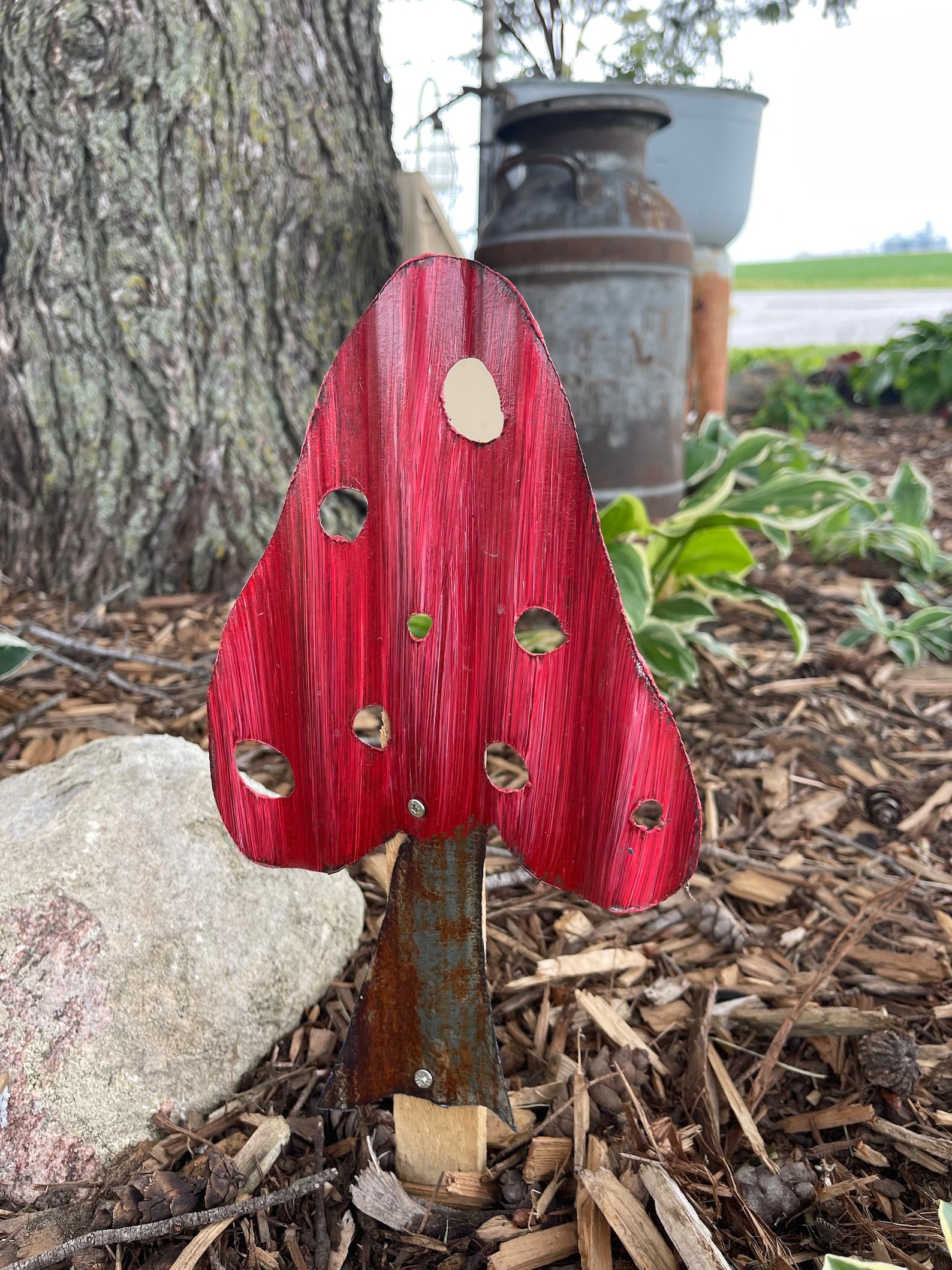 Red Corrugated Tin Morrell Mushroom / Metal Mushrooms / Mushroom Garden ...
