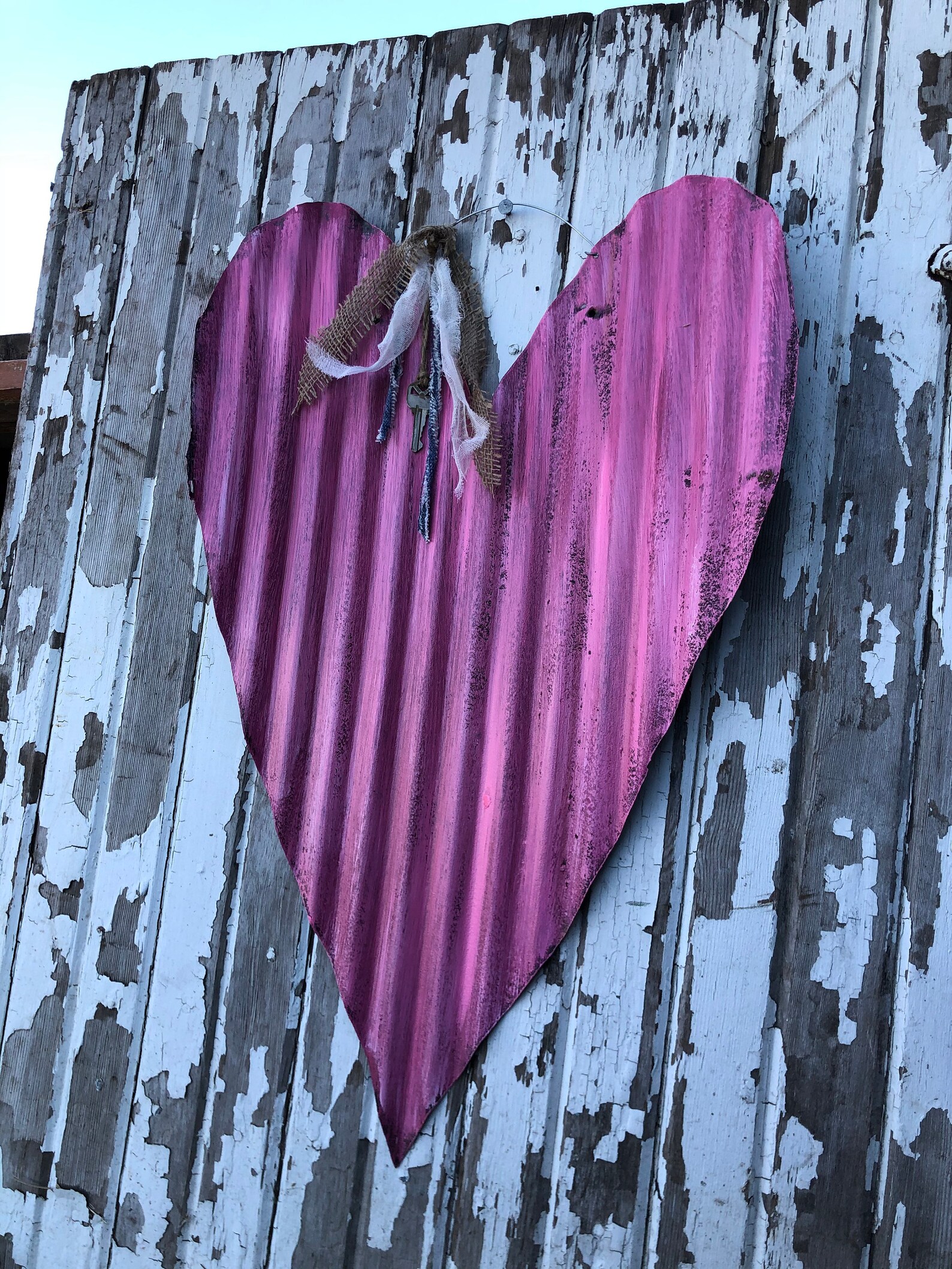 Pink Handmade Corrugated Tin Heart / Shabby Tin Heart / Corrugated Tin ...
