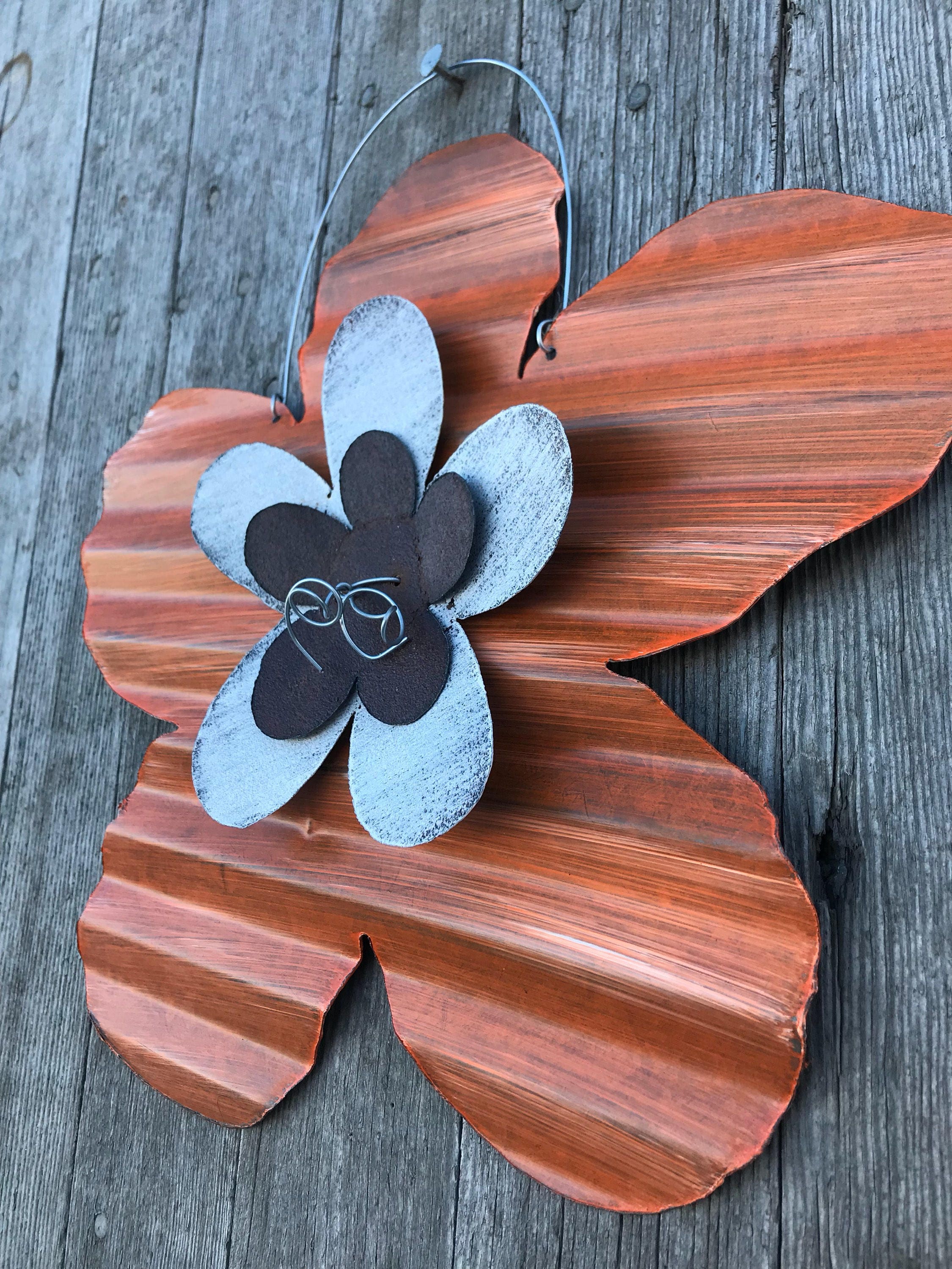 Corrugated Tin Flower / Rustic Tin Flower / Rustic Garden | Etsy