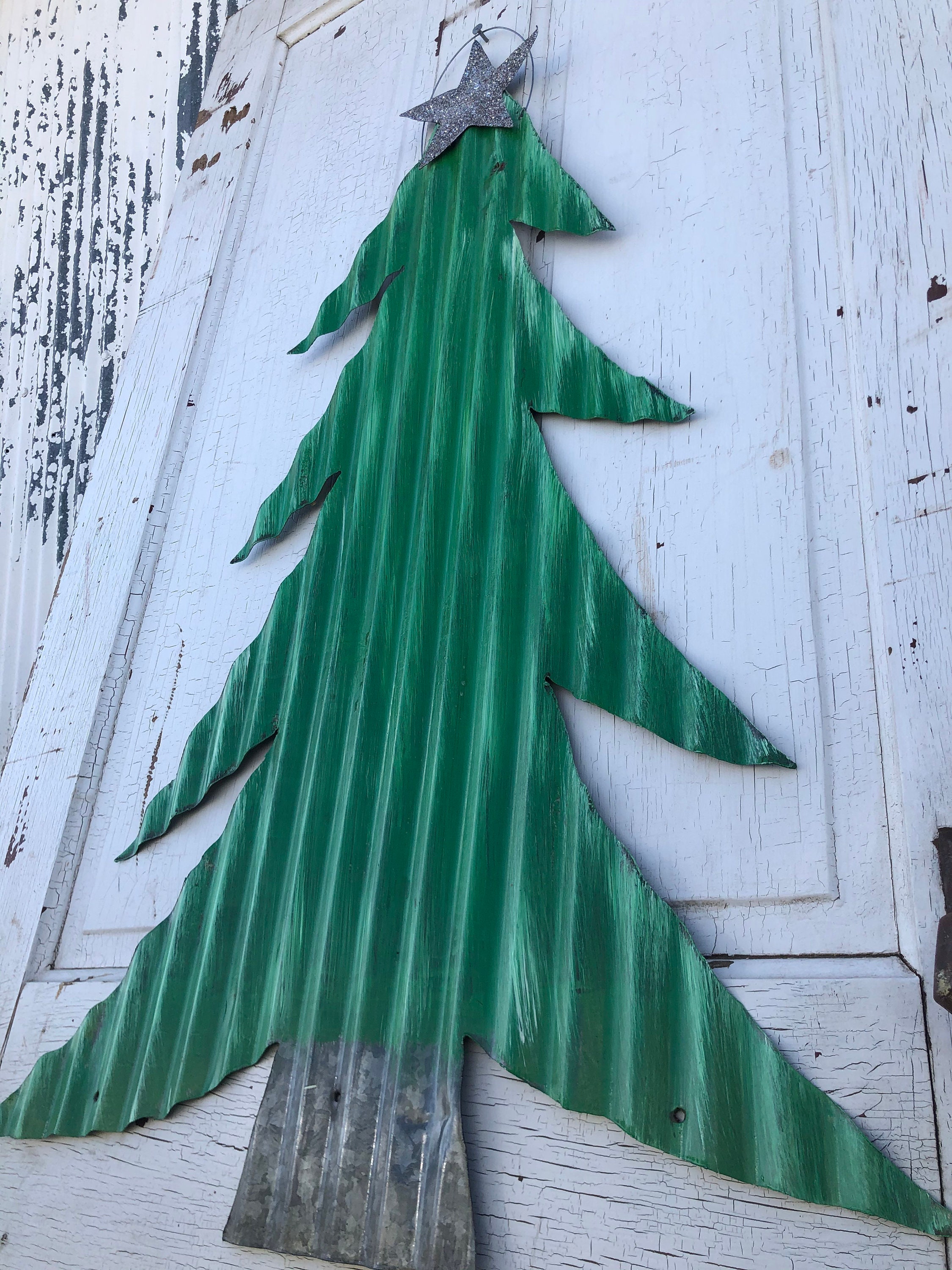 Large Corrugated Tin Christmas Tree / Rustic Tin Christmas Tree ...