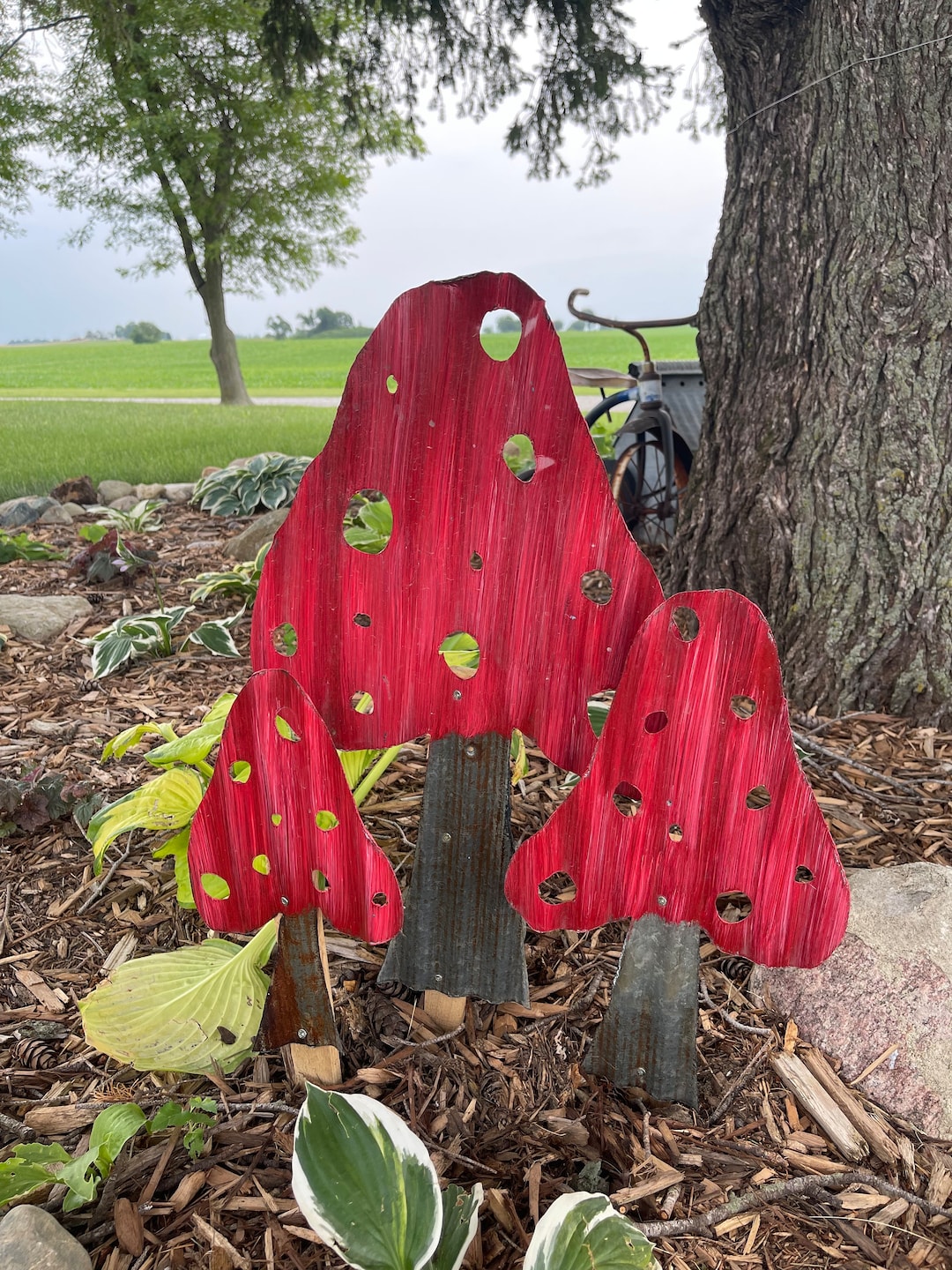 Red Corrugated Tin Morrell Mushroom / Metal Mushrooms / Mushroom Garden ...