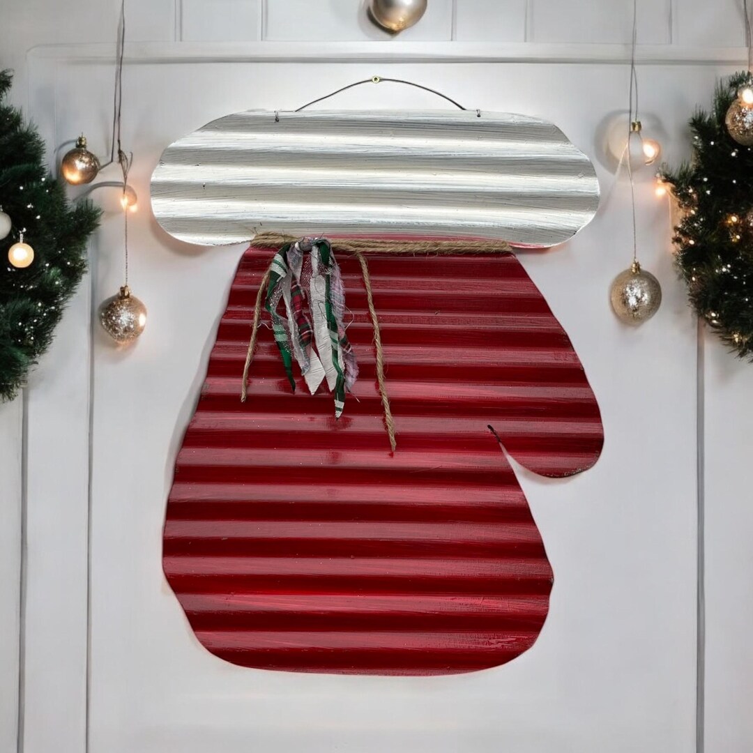 Red Corrugated Tin Mittens / Tin Mitten Decor / Rustic Metal Christmas ...