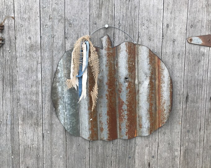 Large Tin Pumpkin / Corrugated Tin Pumpkin / Rustic Tin Pumpkin / Rusty ...
