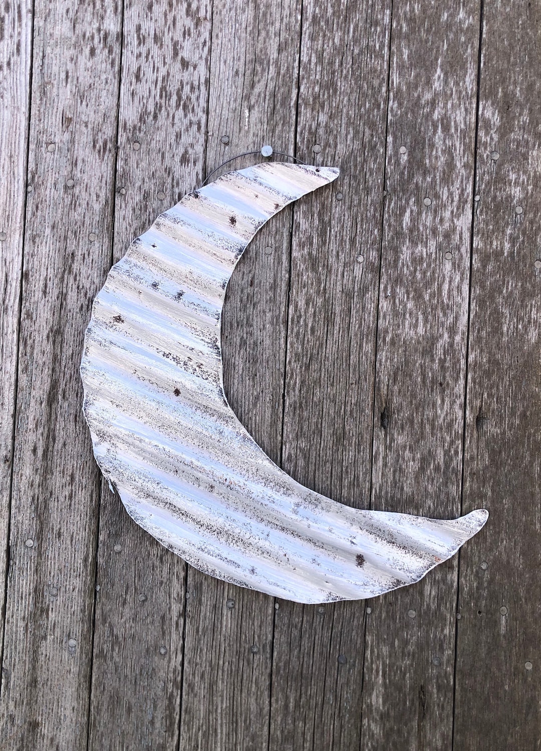 Handpainted Corrugated Tin Moon / Rustic Tin Moon / Metal Moon / Moon ...