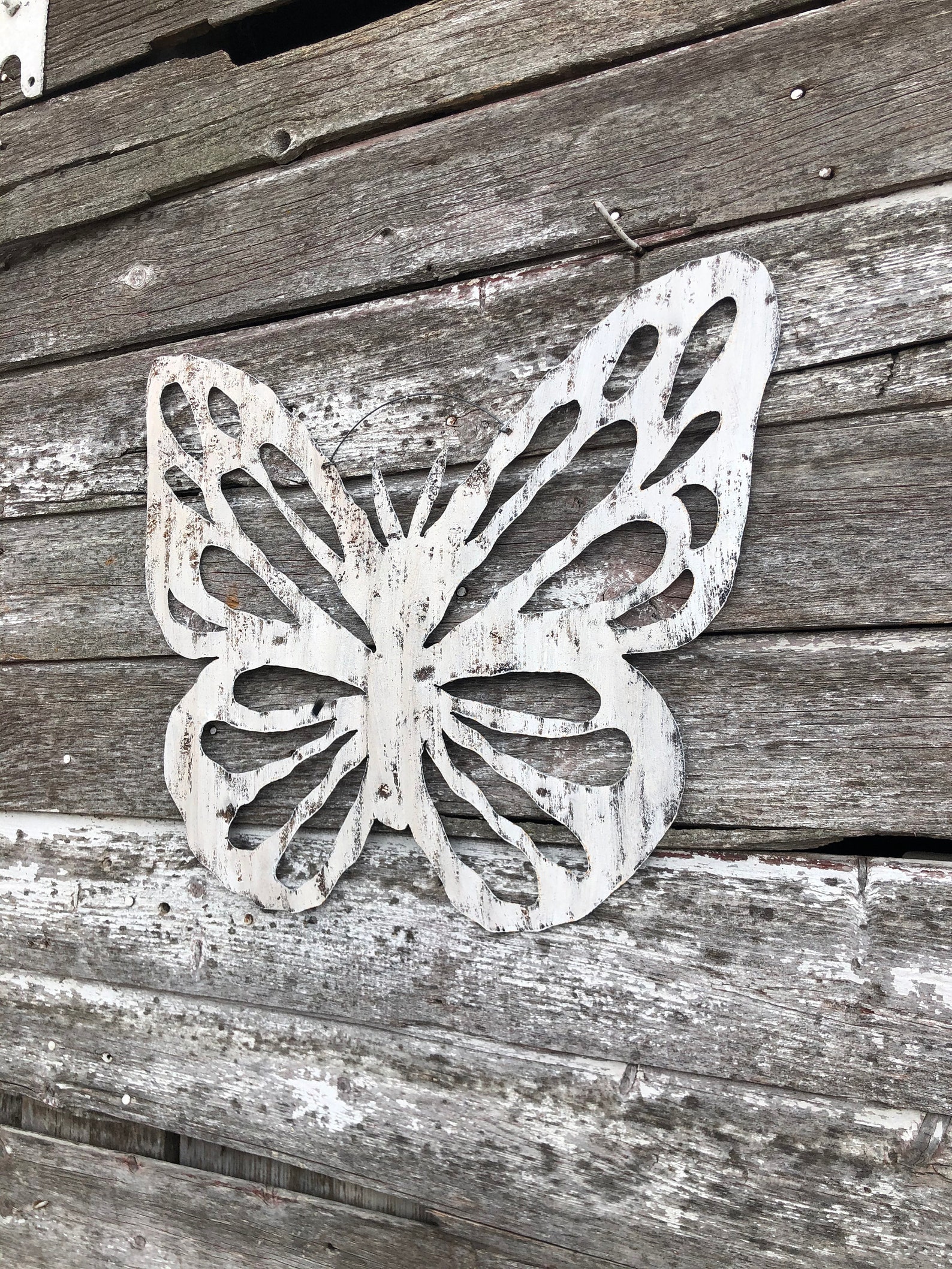 Whitewashed Corrugated Tin Butterfly / Rustic Tin Butterfly / | Etsy