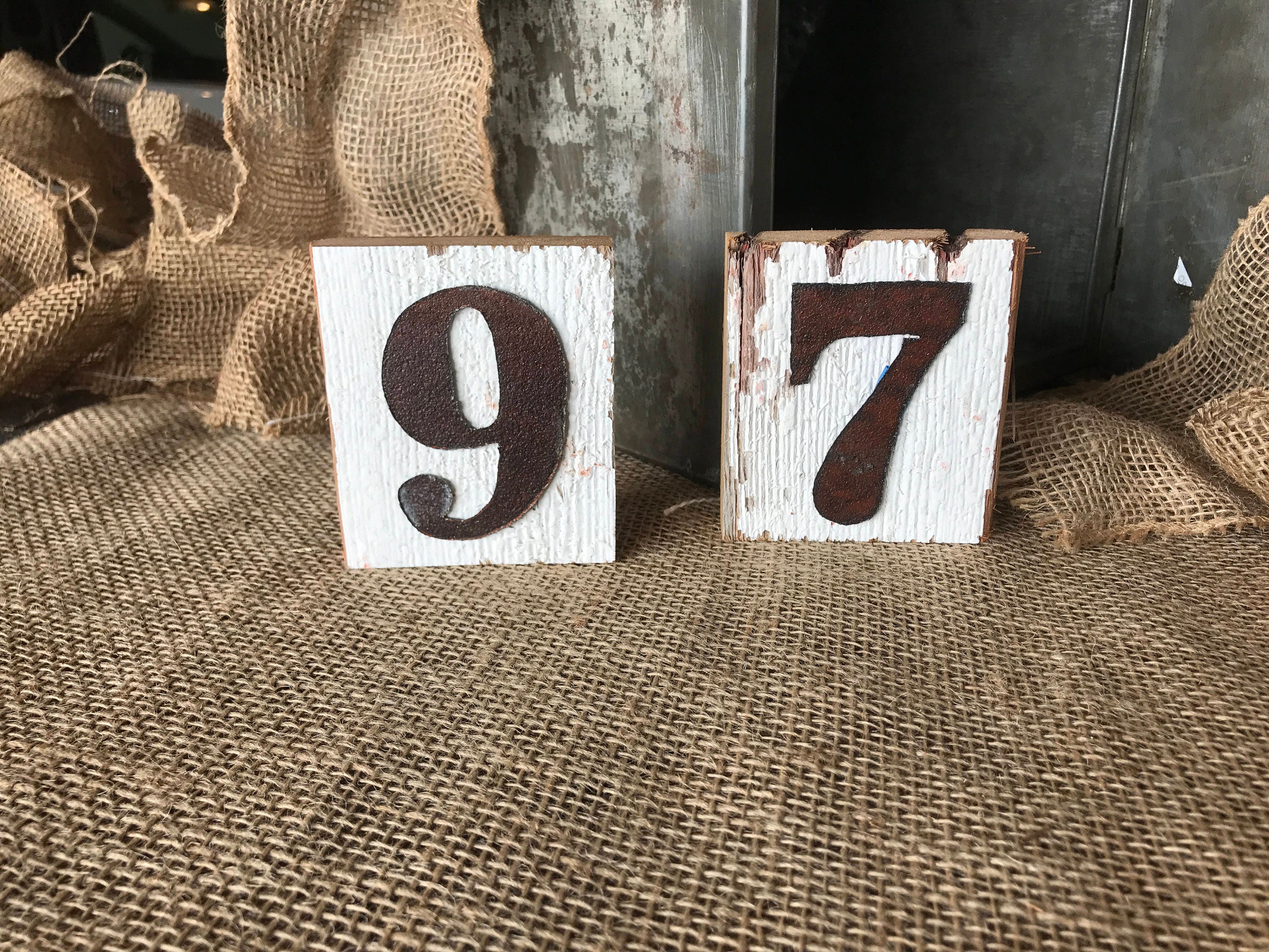 Rusty tin numbers / barnwood table numbers / tin wedding table | Etsy