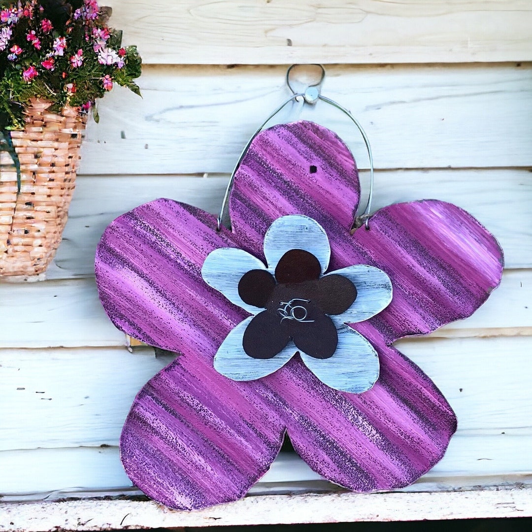 Corrugated Tin Flower / Rustic Tin Flower / Rustic Tin Garden Decor ...