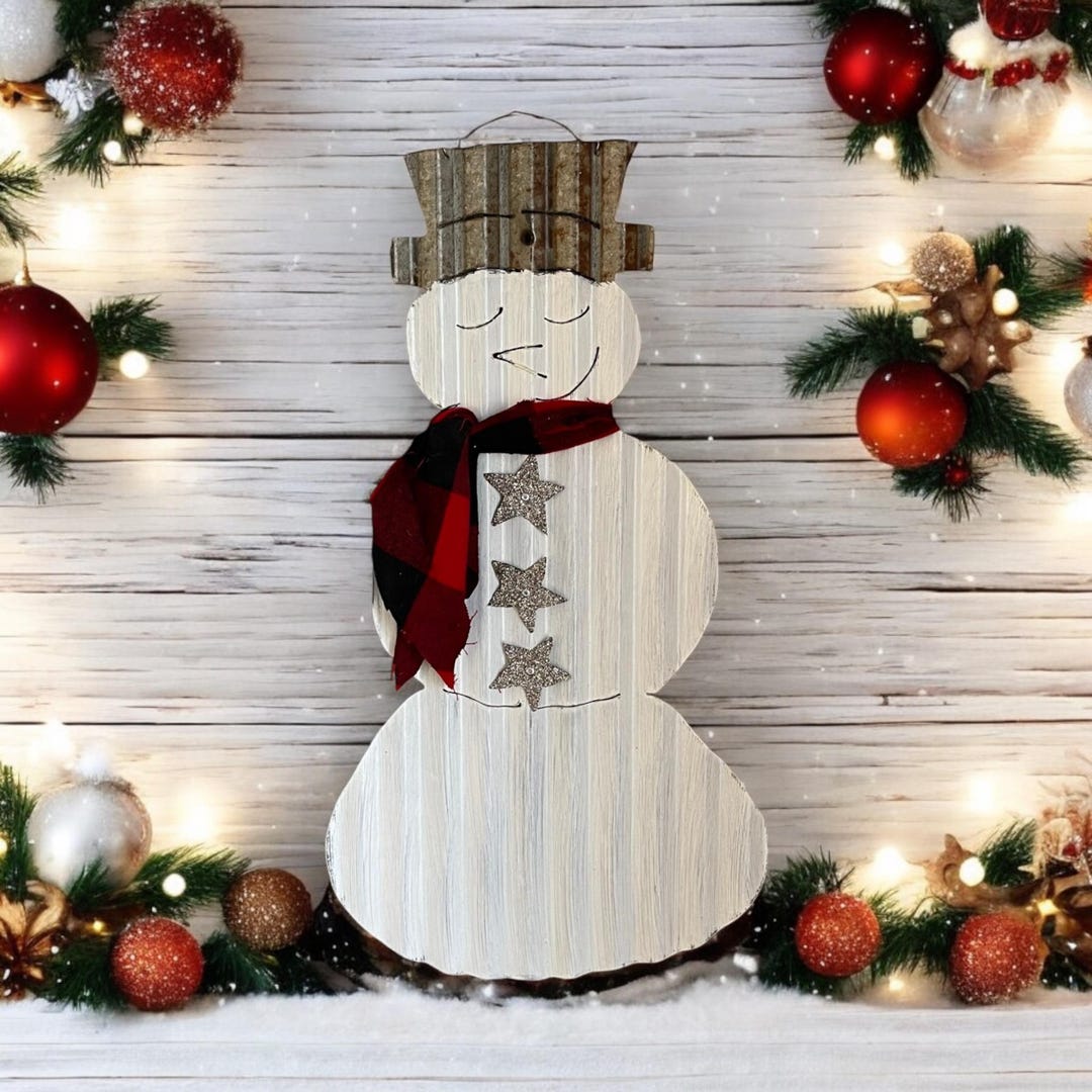 Tin Snowman Decor / Upcycled Tin Snowman / Vintage Tin Christmas Decor ...