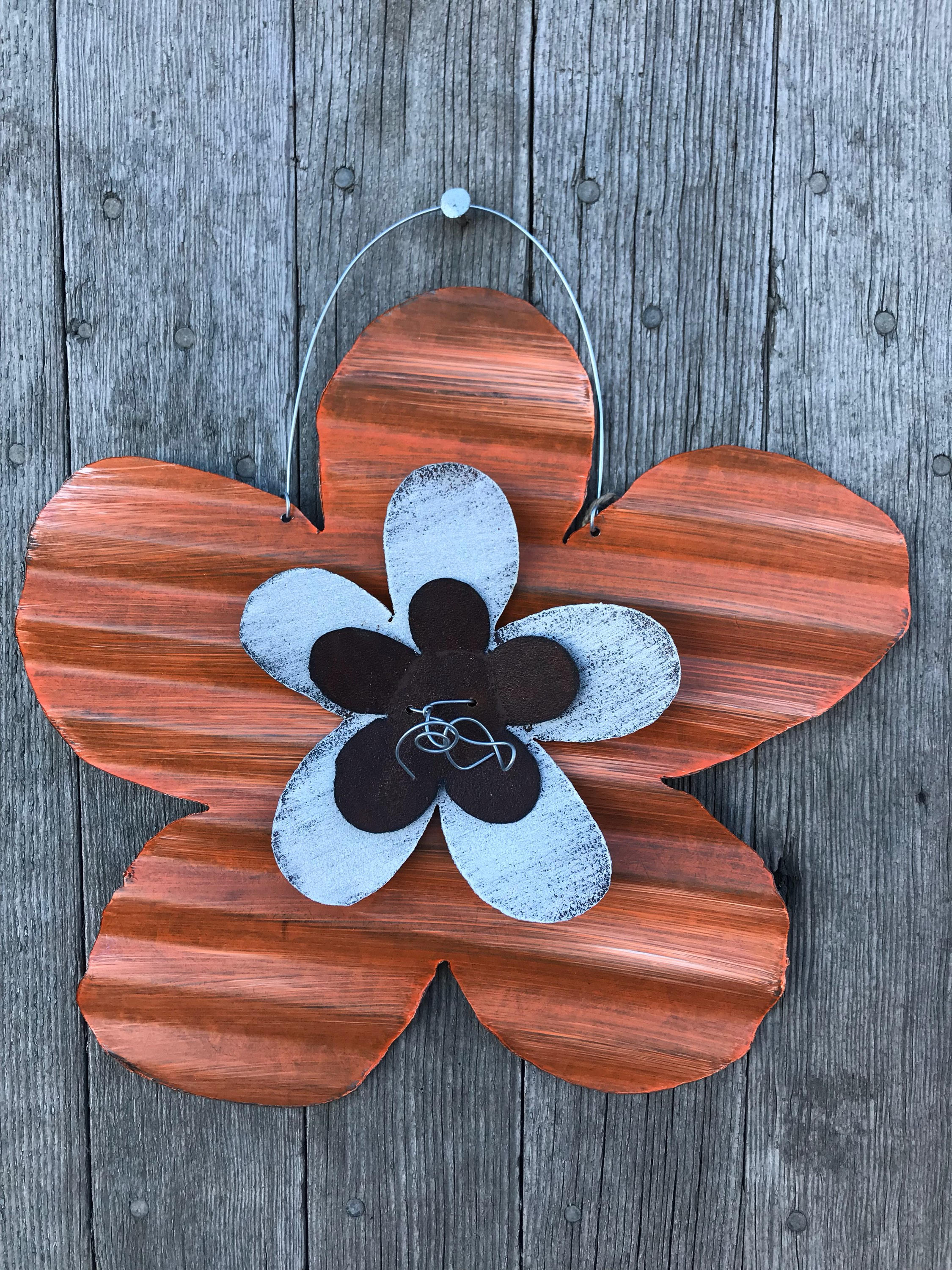 Corrugated Tin Flower / Rustic Tin Flower / Rustic Garden | Etsy