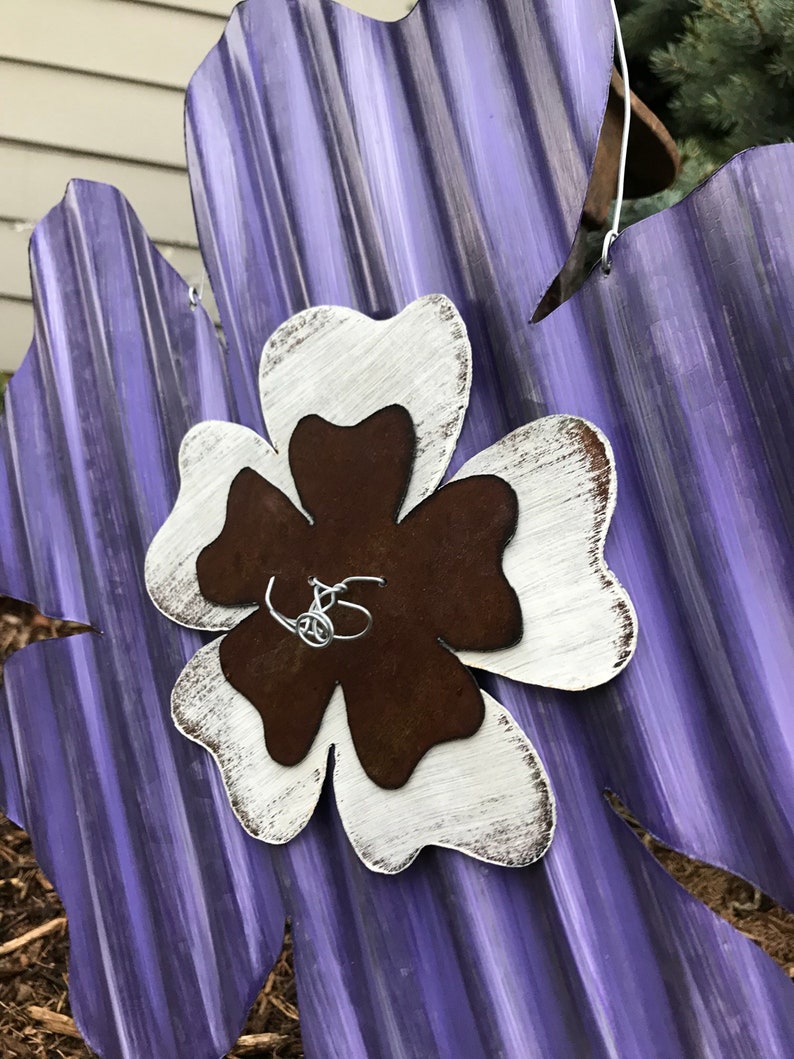 Purple Tin Flower / Corrugated Tin Dogwood Flower / Rusty Tin - Etsy