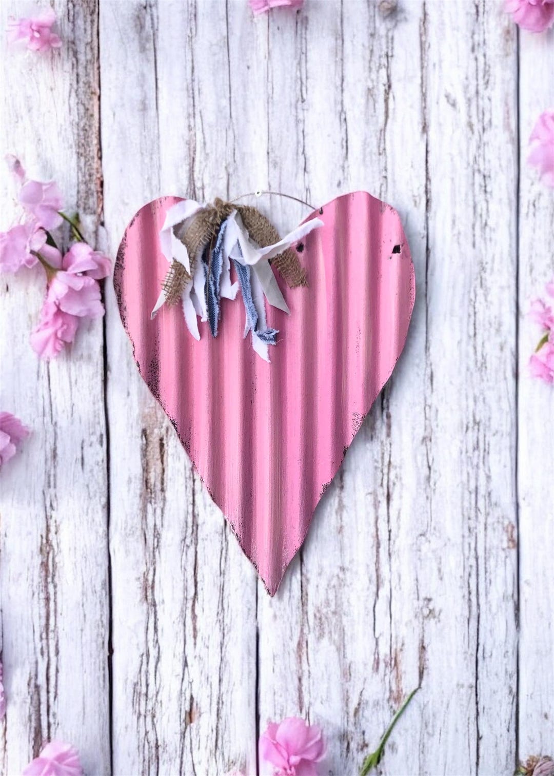 Pink Corrugated Tin Heart / Tin Valentines Heart / Rustic Tin Heart ...