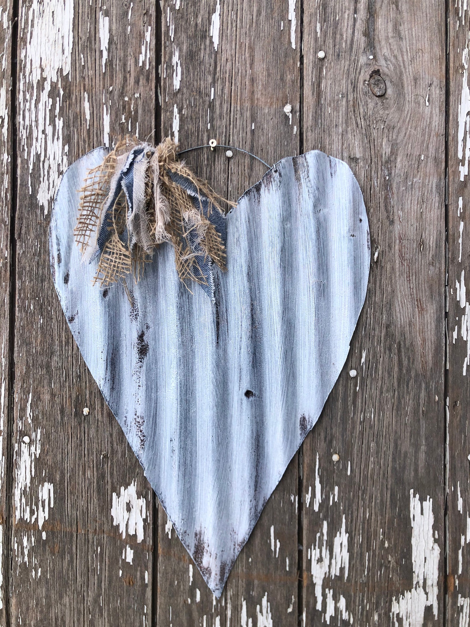 White Shabby Tin Heart / Rustic Tin Heart / Tin Anniversary / Tin ...