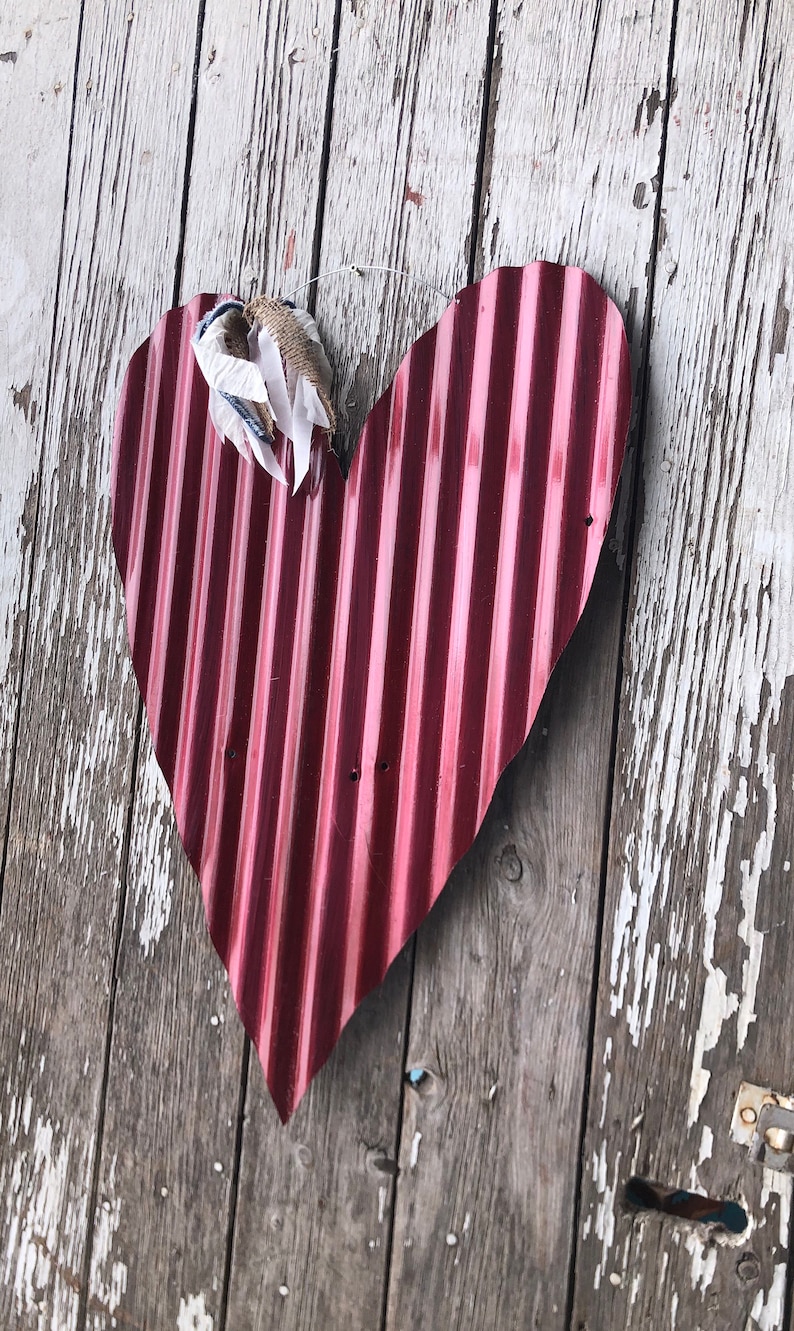 Red Corrugated Tin Heart / Shabby Tin Heart / Corrugated Tin - Etsy