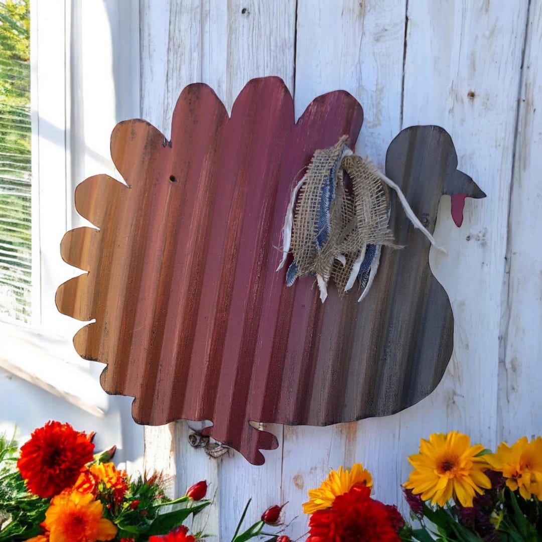 Corrugated Tin Turkey / Rustic Tin Turkey / Tin Thanksgiving Decor ...