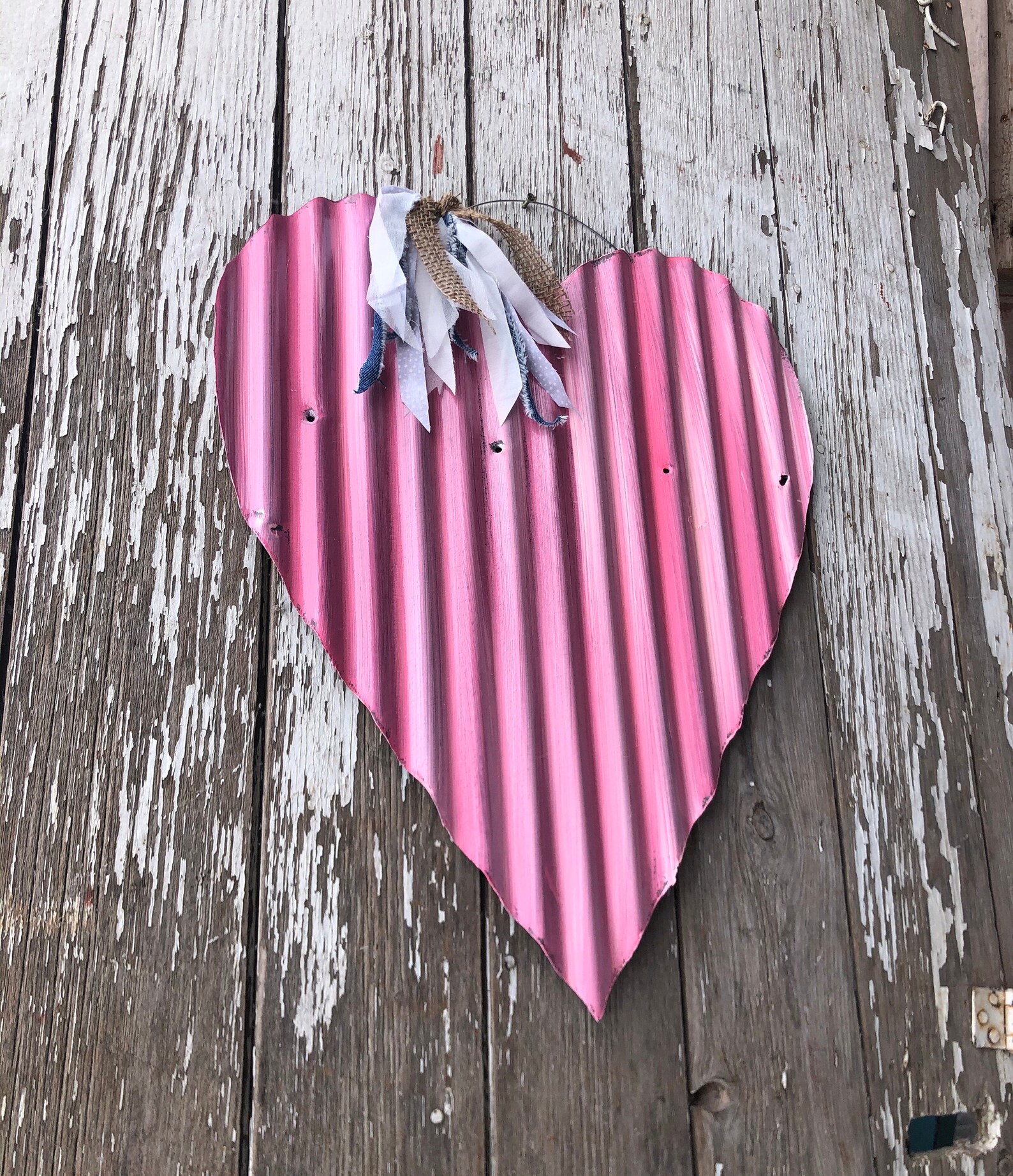 Corrugated Tin Pink Heart / Rustic Corrugated Tin Heart / Corrugated ...