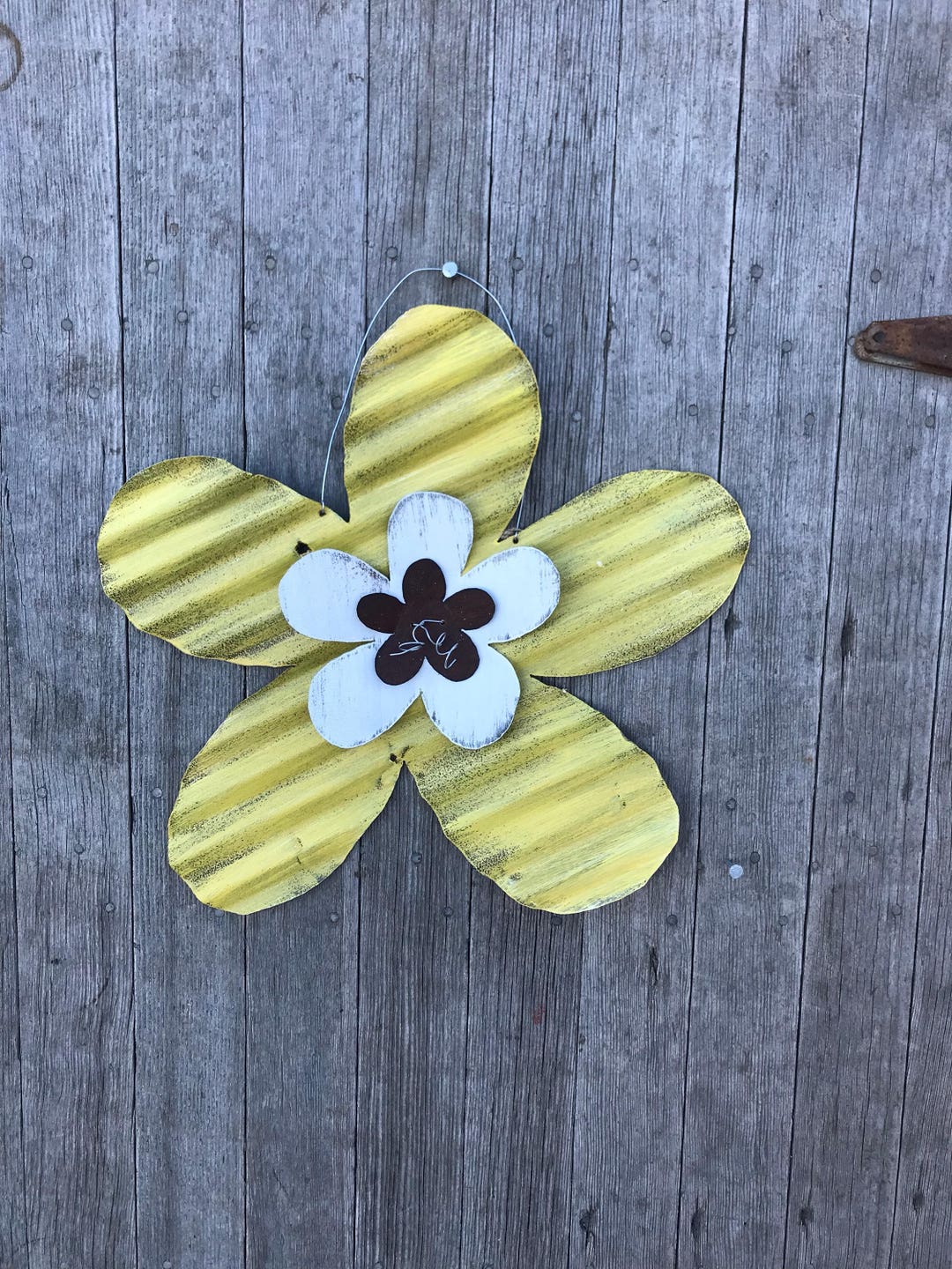 Corrugated Tin Flower / Rustic Tin Flower / Metal Flower / Tin - Etsy