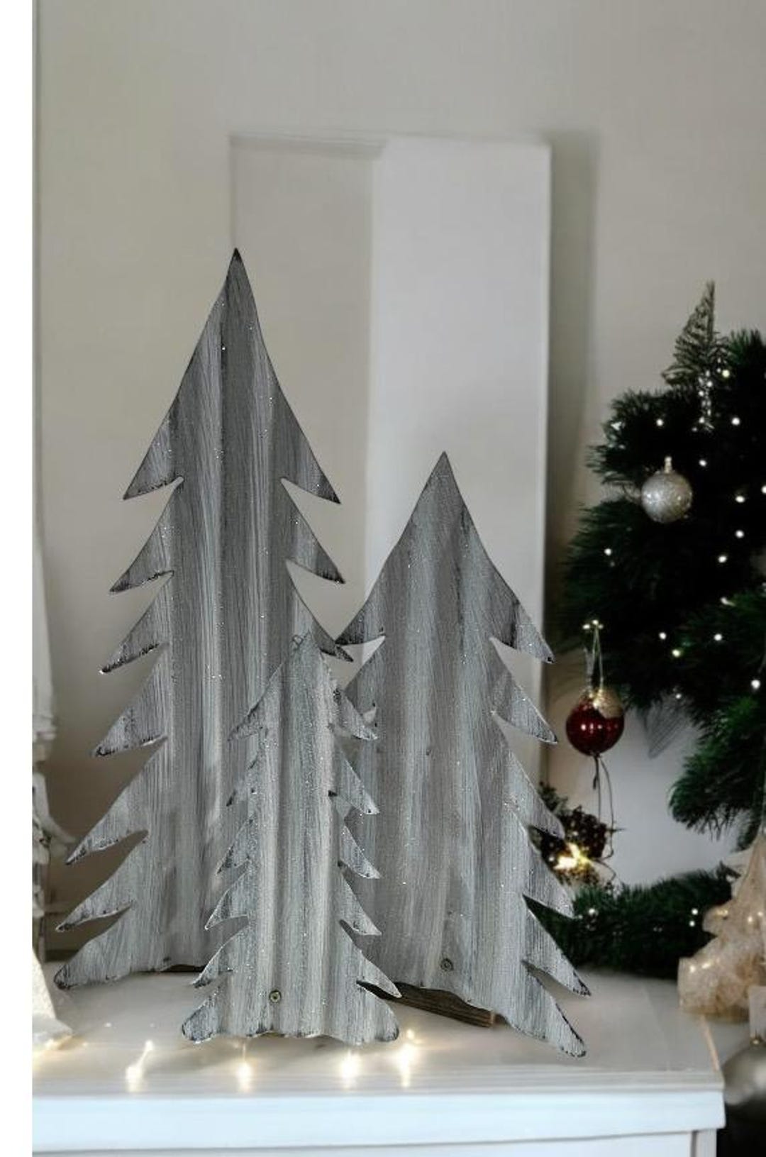 White Corrugated Tin Trees / Freestanding Christmas Trees / Set of 3 ...