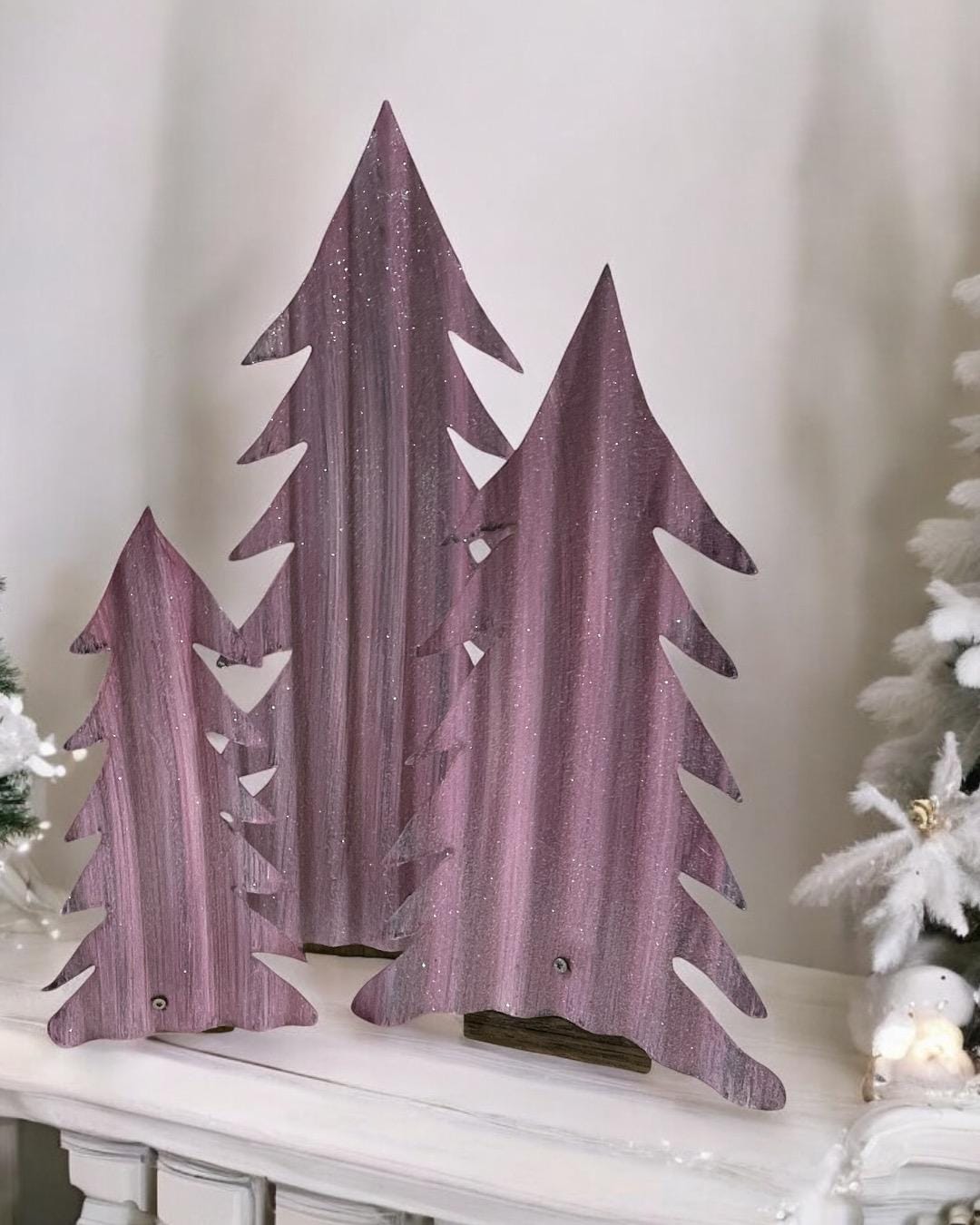 Pink Corrugated Tin Trees / Freestanding Christmas Trees / Set of 3 ...