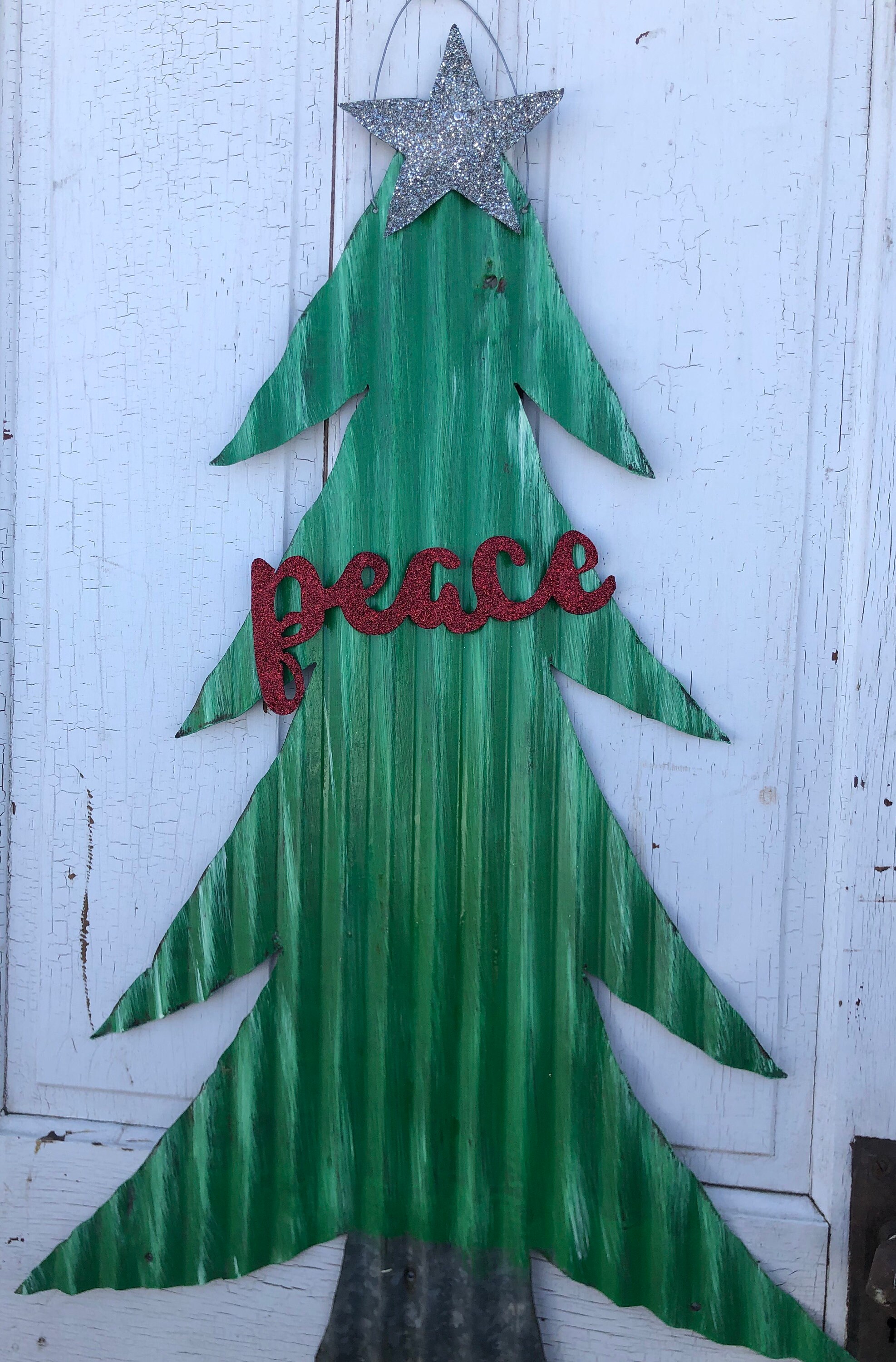 Large Corrugated Tin Christmas Tree / Rustic Tin Christmas Tree ...