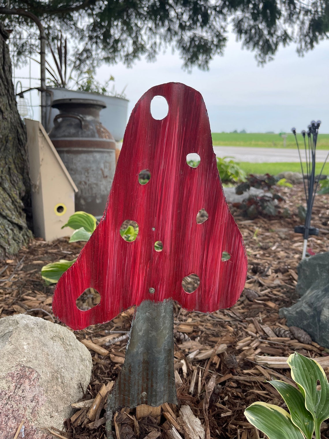 Red Corrugated Tin Morrell Mushroom / Metal Mushrooms / Mushroom Garden ...