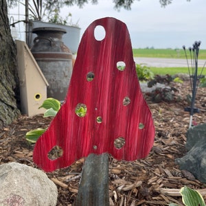 Red Corrugated Tin Morrell Mushroom / Metal Mushrooms / Mushroom Garden ...