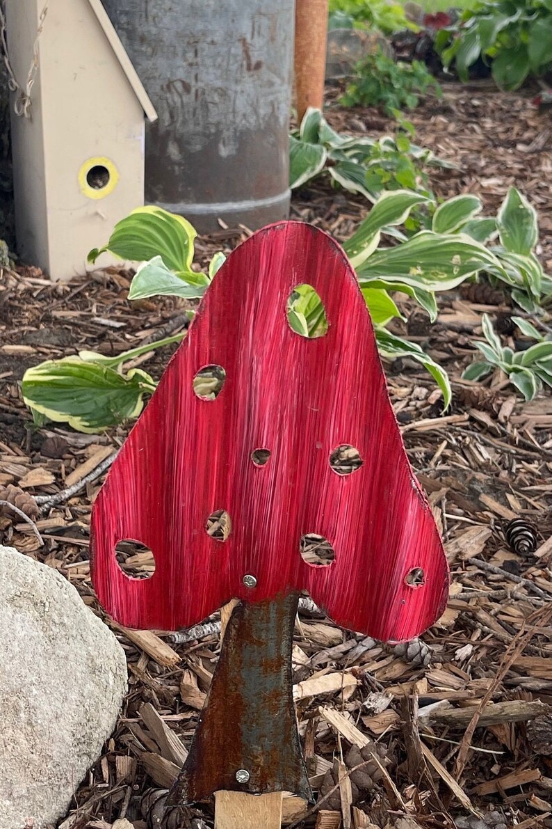 Red Corrugated Tin Morrell Mushroom / Metal Mushrooms / Mushroom Garden ...