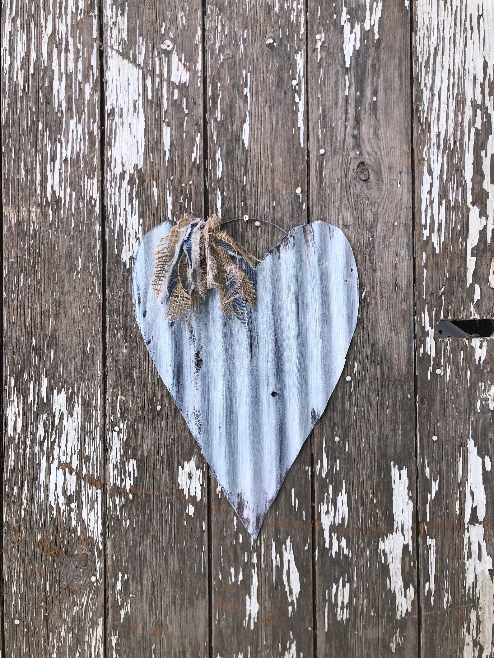 White Shabby Tin Heart / Rustic Tin Heart / Tin Anniversary / Tin ...