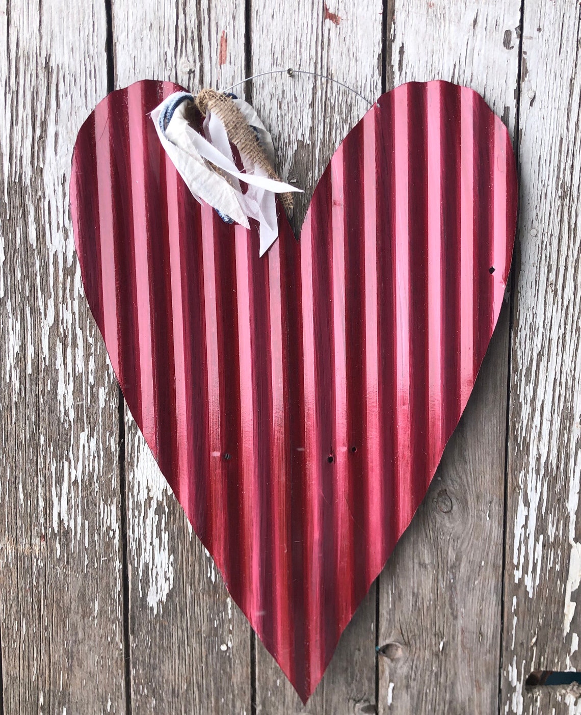 Red Corrugated Tin Heart / Shabby Tin Heart / Corrugated Tin | Etsy