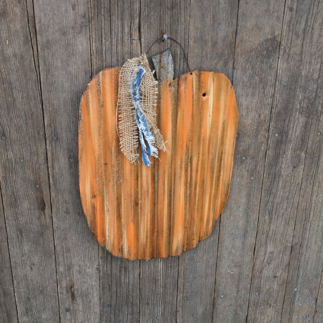 Corrugated Tin Pumpkin / Handpainted Tin Pumpkin / Rusty Tin Pumpkins ...