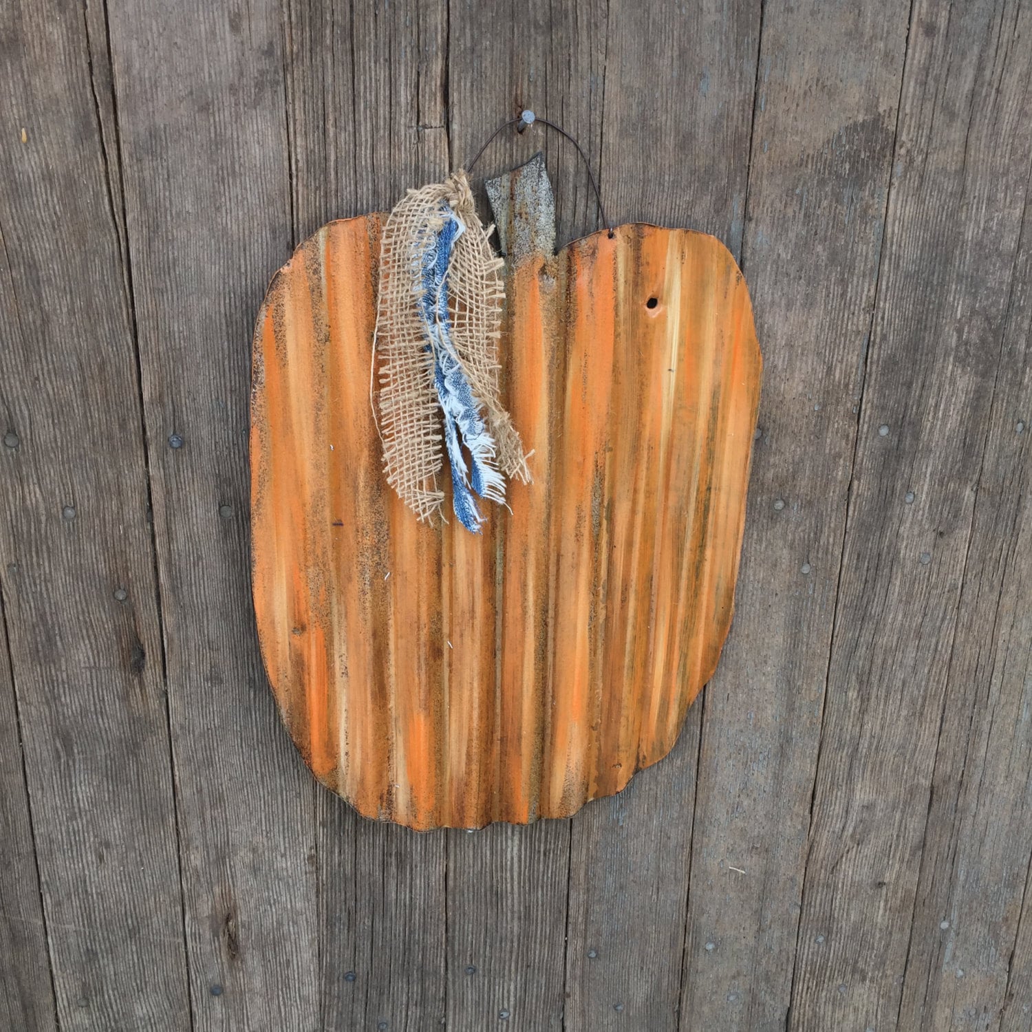 Corrugated tin pumpkin / handpainted tin pumpkin / rusty tin | Etsy
