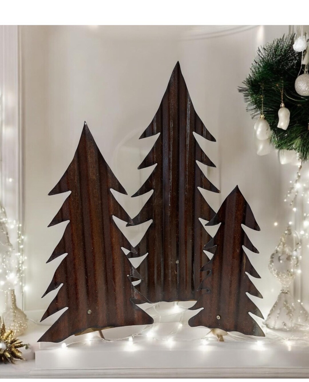 Rusty Corrugated Tin Trees / Freestanding Christmas Trees / Set of 3 ...