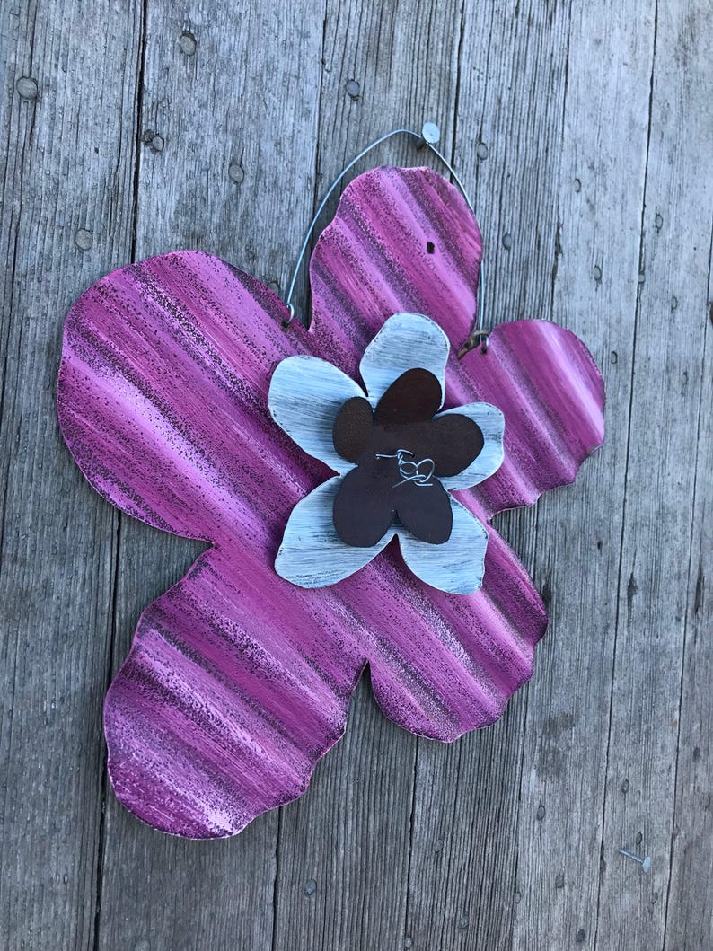 Corrugated tin flower / rustic tin flower / rustic tin garden | Etsy